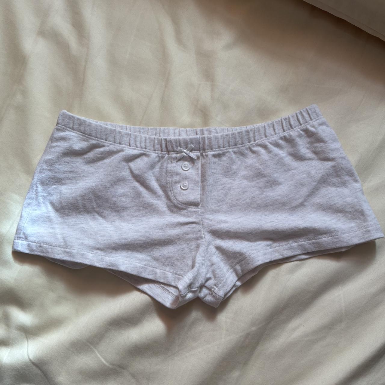 brandy melville grey/gray white bow boxer shorts ☁️... | Depop