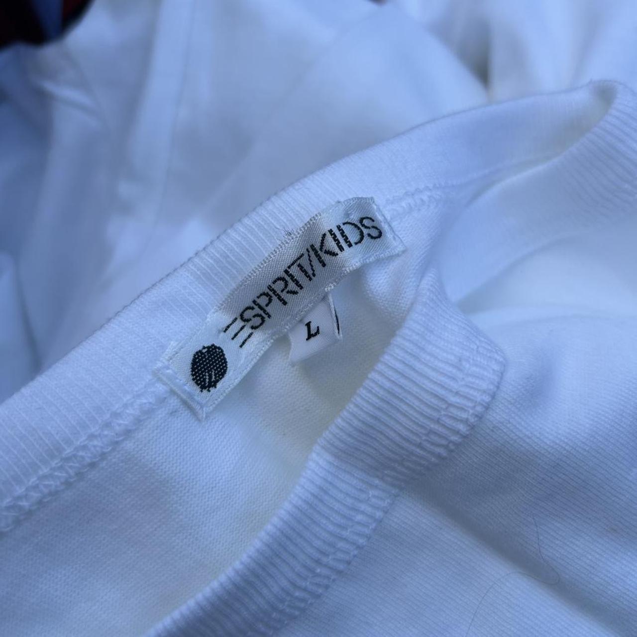 White “Esprit” text graphic t-shirt with rainbow... | Depop