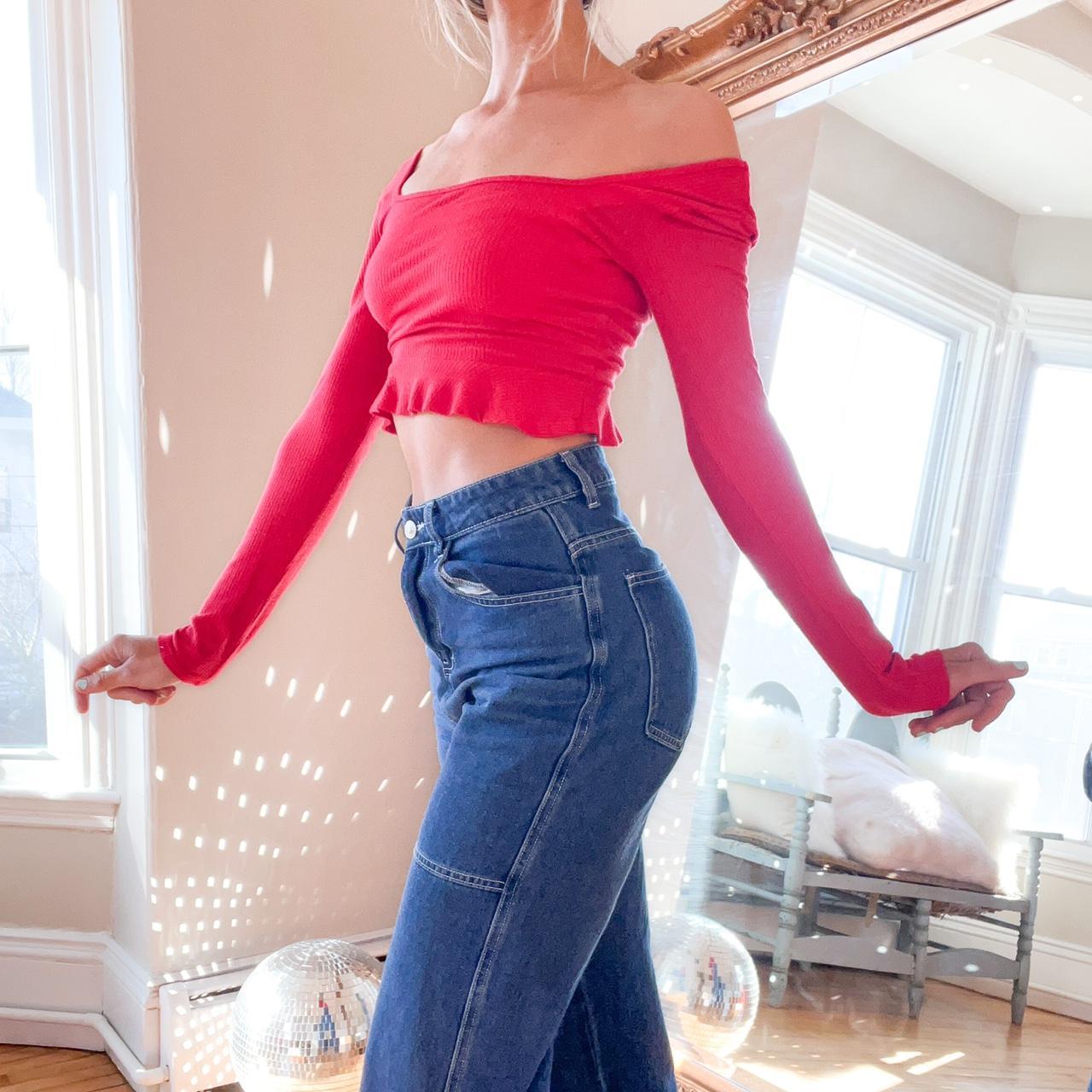 Cherry red long long sleeve crop top! Slightly off... - Depop