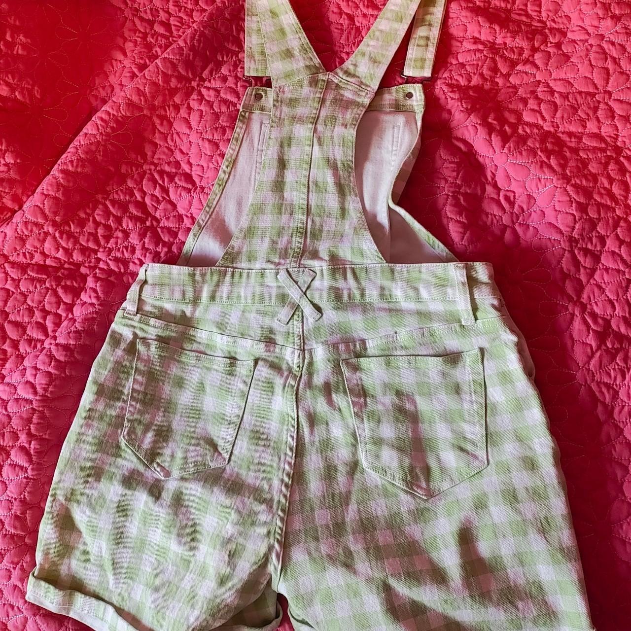 Green and white checkered overalls with a cute Kero... | Depop