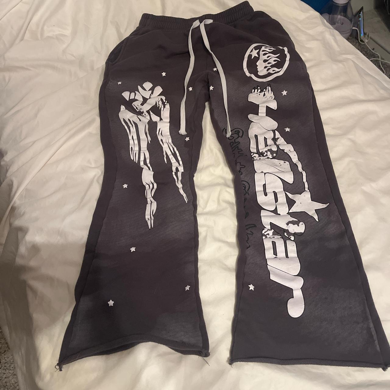 Grey stone washed heavyweight HELLSTAR flared... | Depop