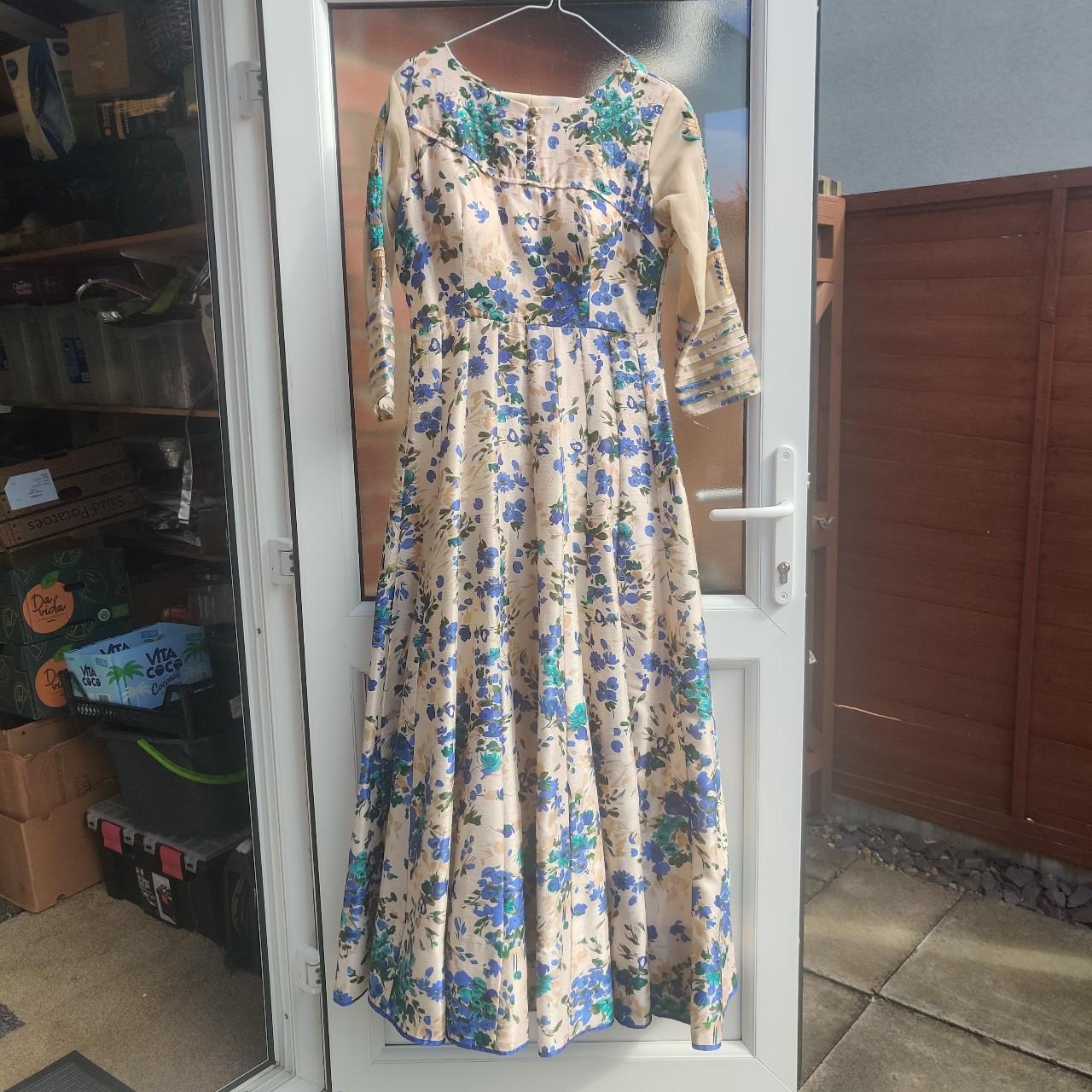 Gorgeous cream ball gown dress with blue and green... | Depop