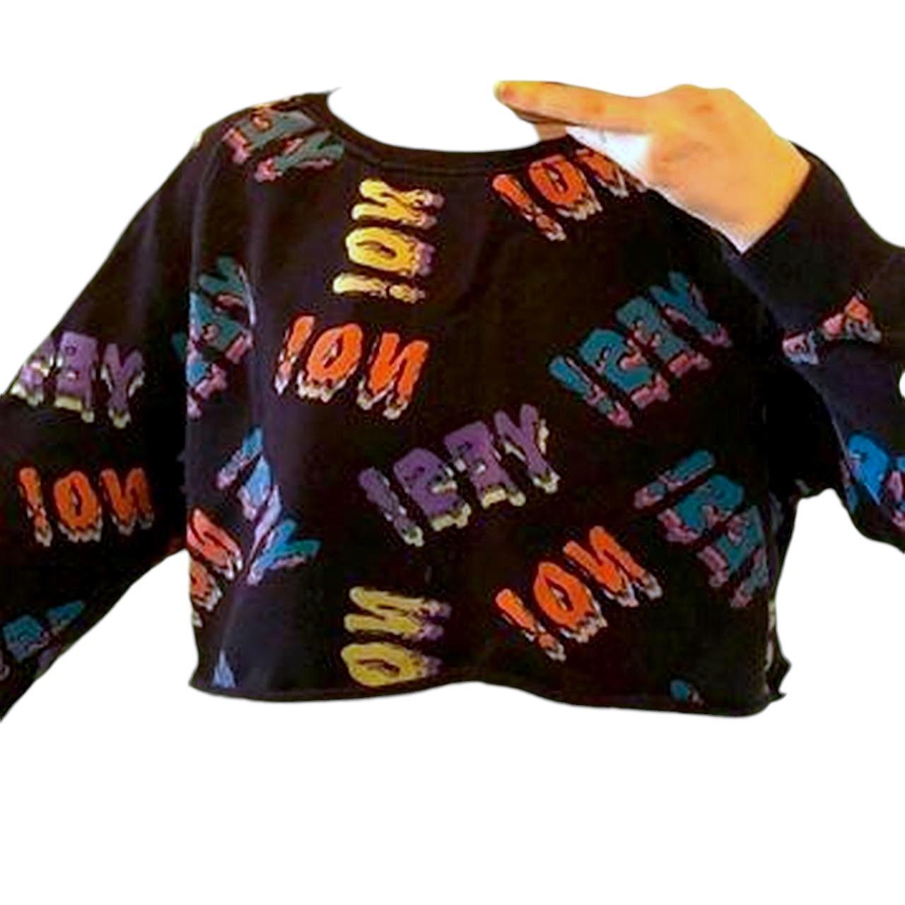 Cropped, Black Graphic Neon Multi-Colored “Yes/No!”... - Depop