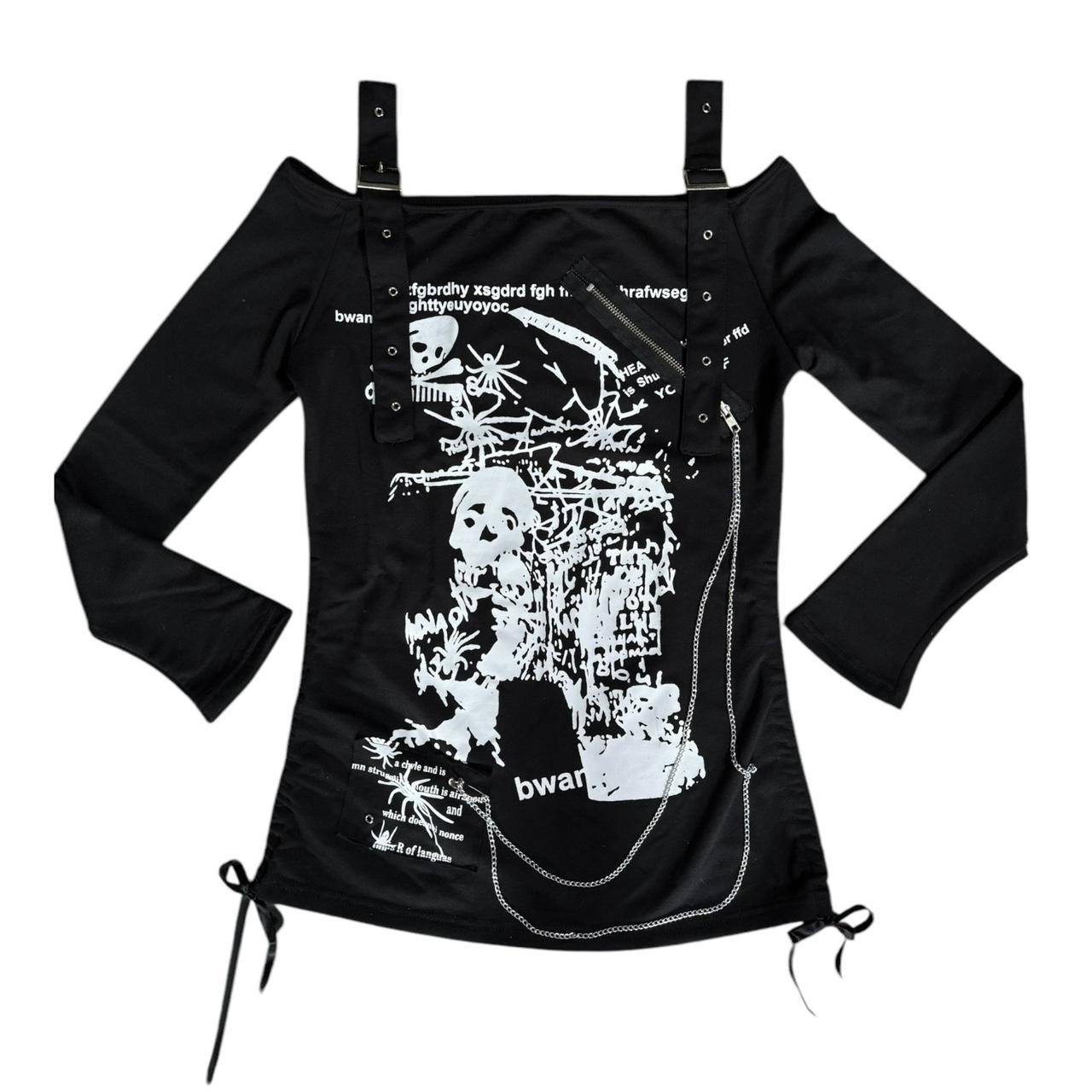 Euro Goth Black & White Cutout Ruched Long Sleeve... | Depop