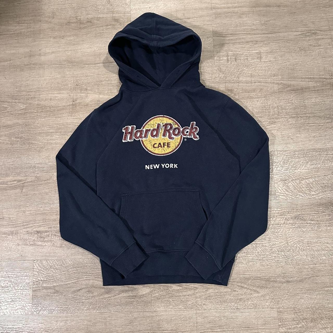 Navy Hard Rock Cafe New York hoodie • 24 inch neck... - Depop