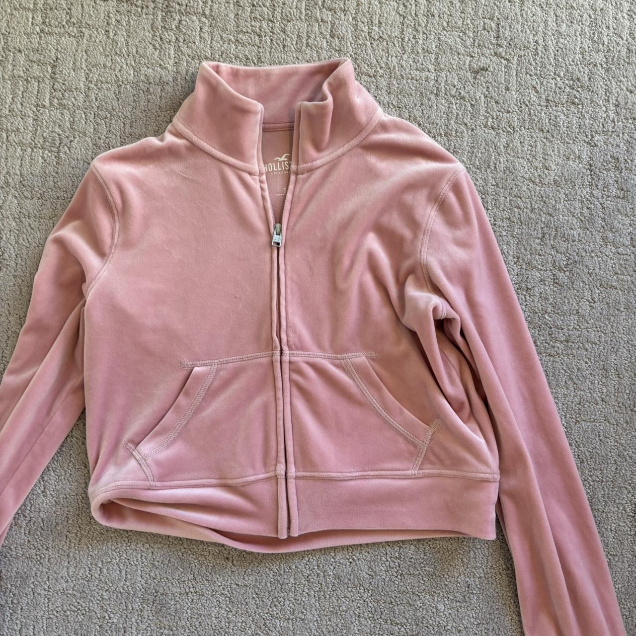Pink Hollister velvet zip-up jacket #velvetjacket - Depop