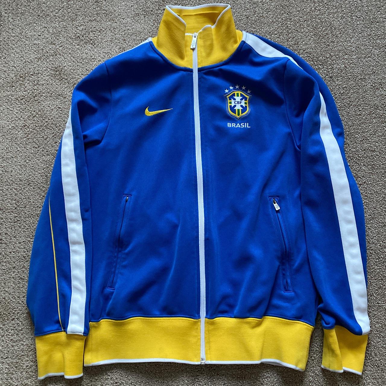 Nike Brazil track jacket in blue and yellow, missing... | Depop