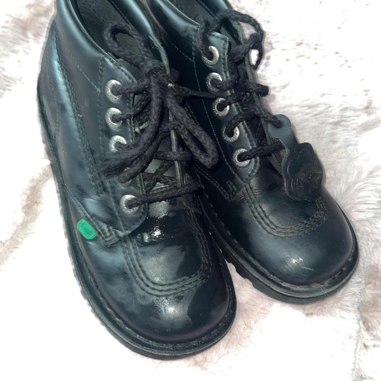 Black leather kicker lace-up boots with a grunge... | Depop