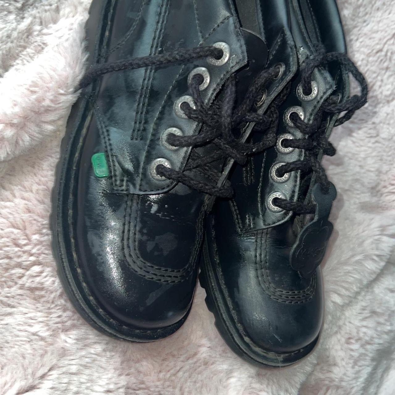 Black leather kicker lace-up boots with a grunge... | Depop