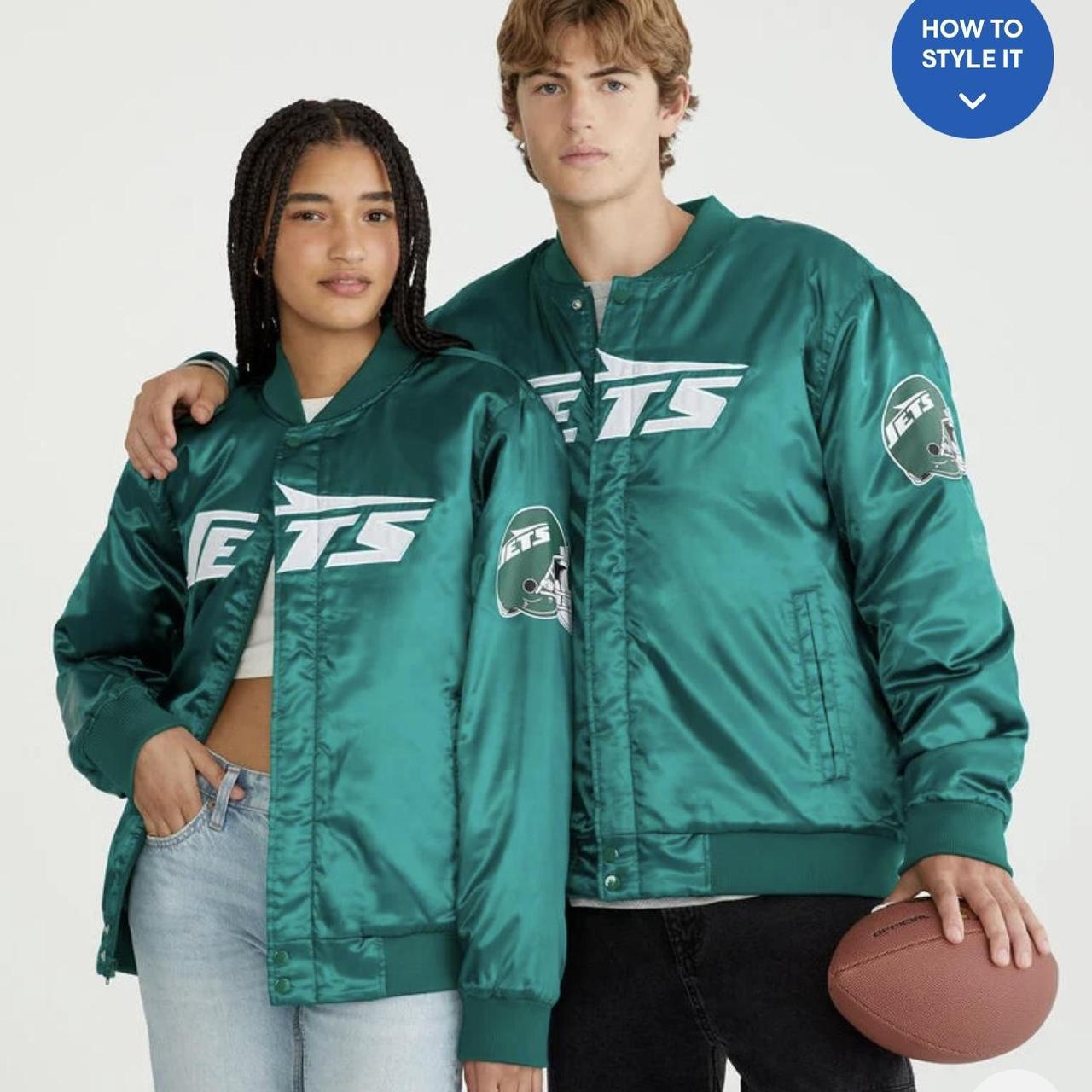 Green NFL New York Jets satin bomber jacket from... | Depop