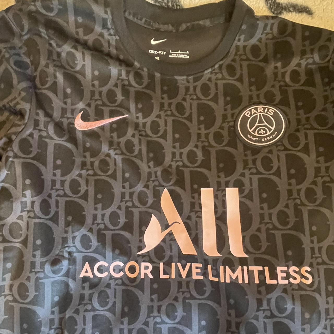 Dior x nike black and pink football top Size large... - Depop