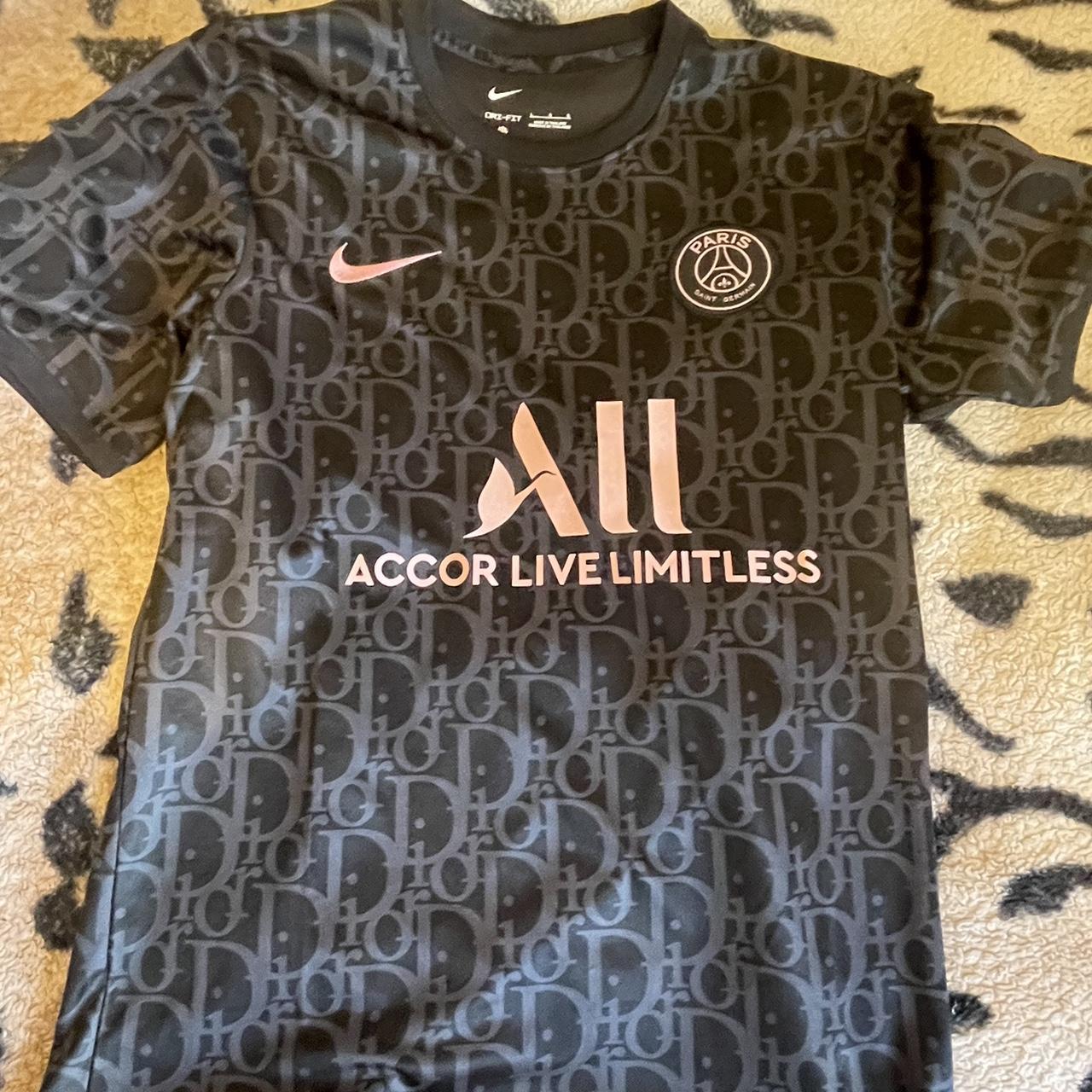Dior x nike black and pink football top Size large... - Depop