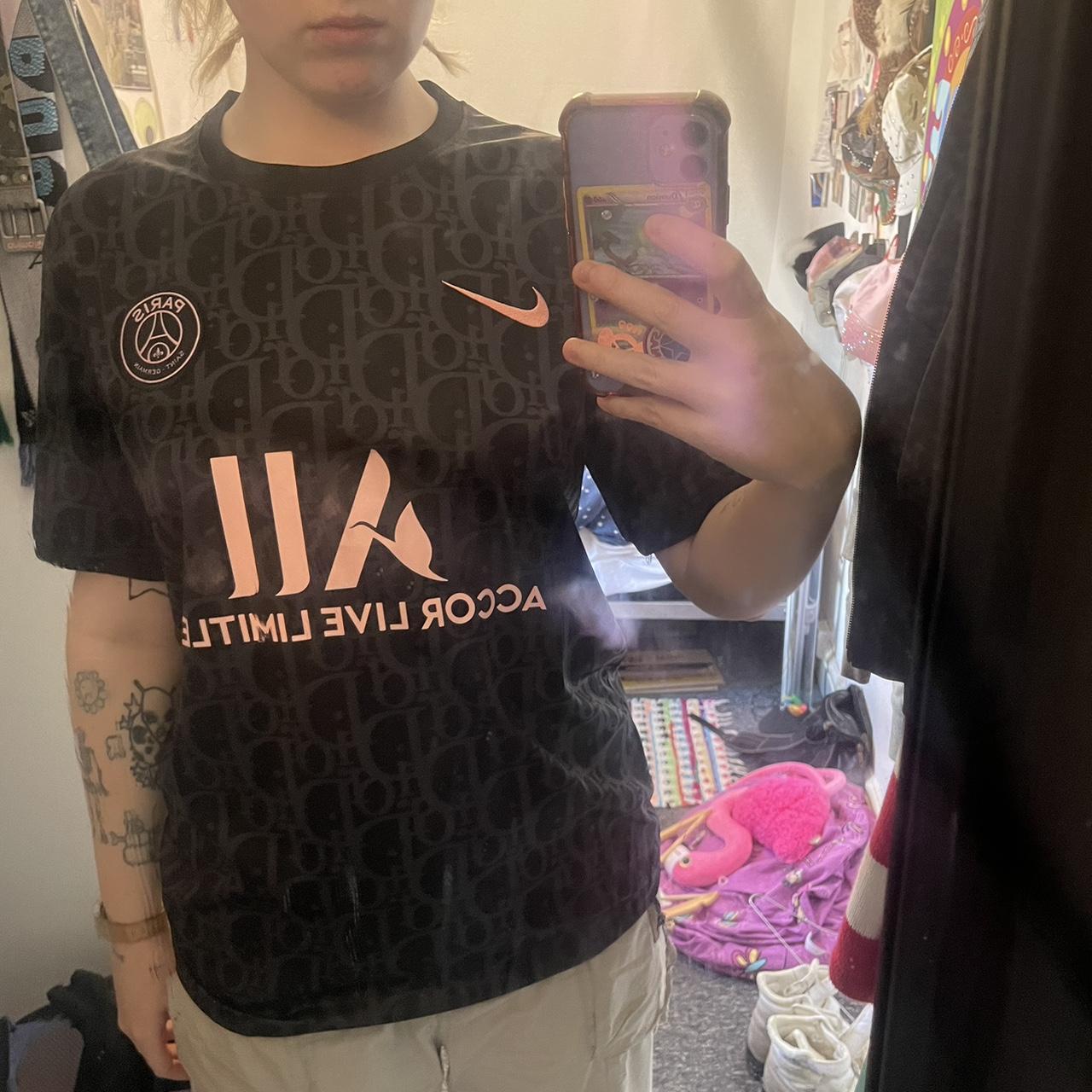 Dior x nike black and pink football top Size large... - Depop