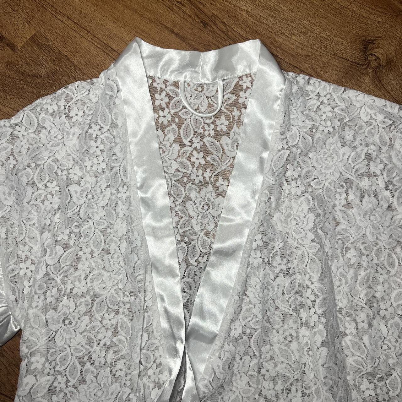 Sexy vintage lace robe. White lace robe with satin... | Depop