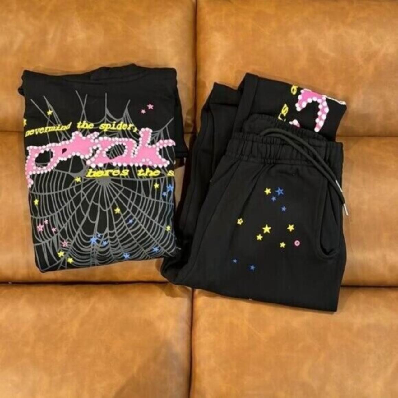 Spider P*NK! Sp5der Black Tracksuit 2 Piece Set for... - Depop
