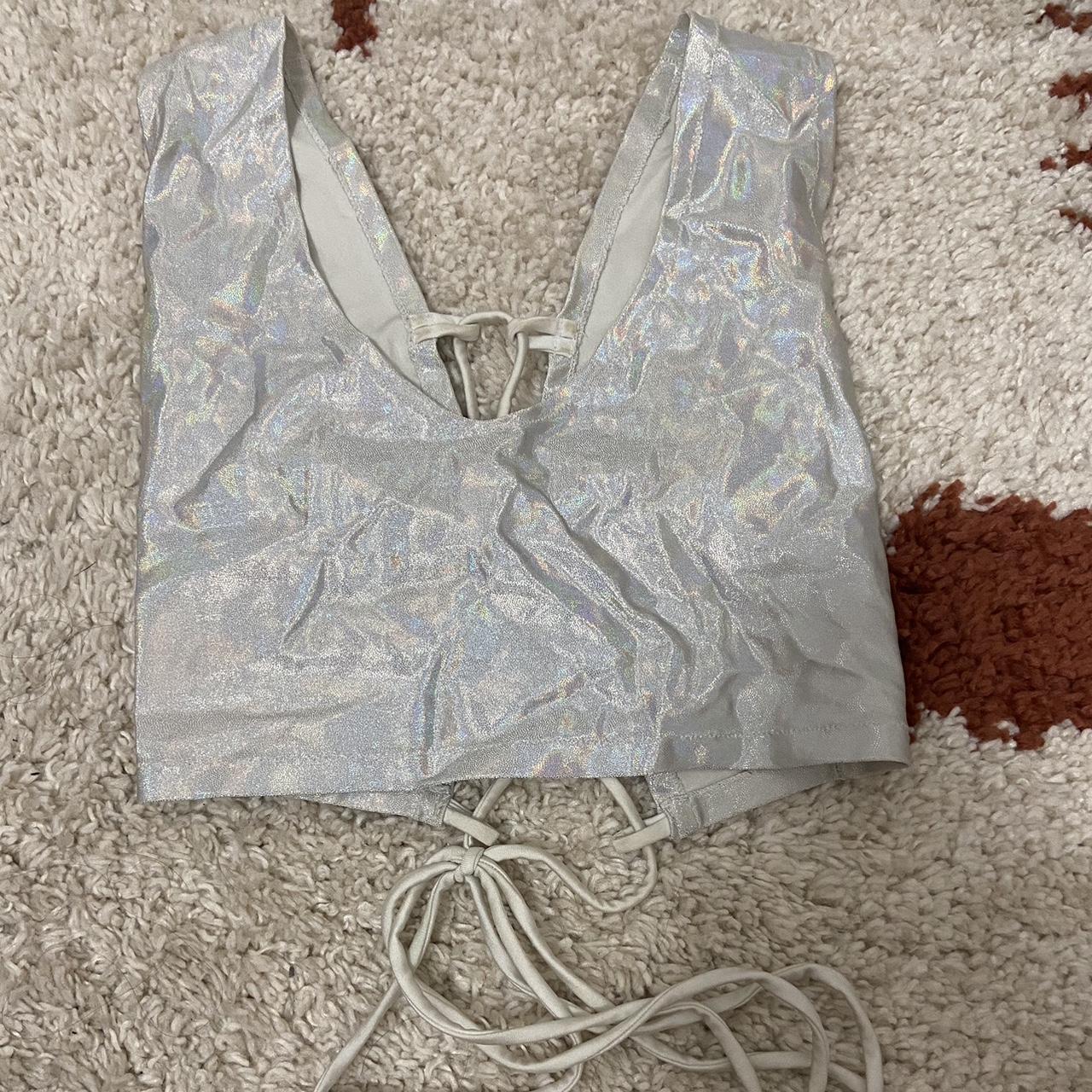 Stretchy holographic crop top, can be worn with a... - Depop