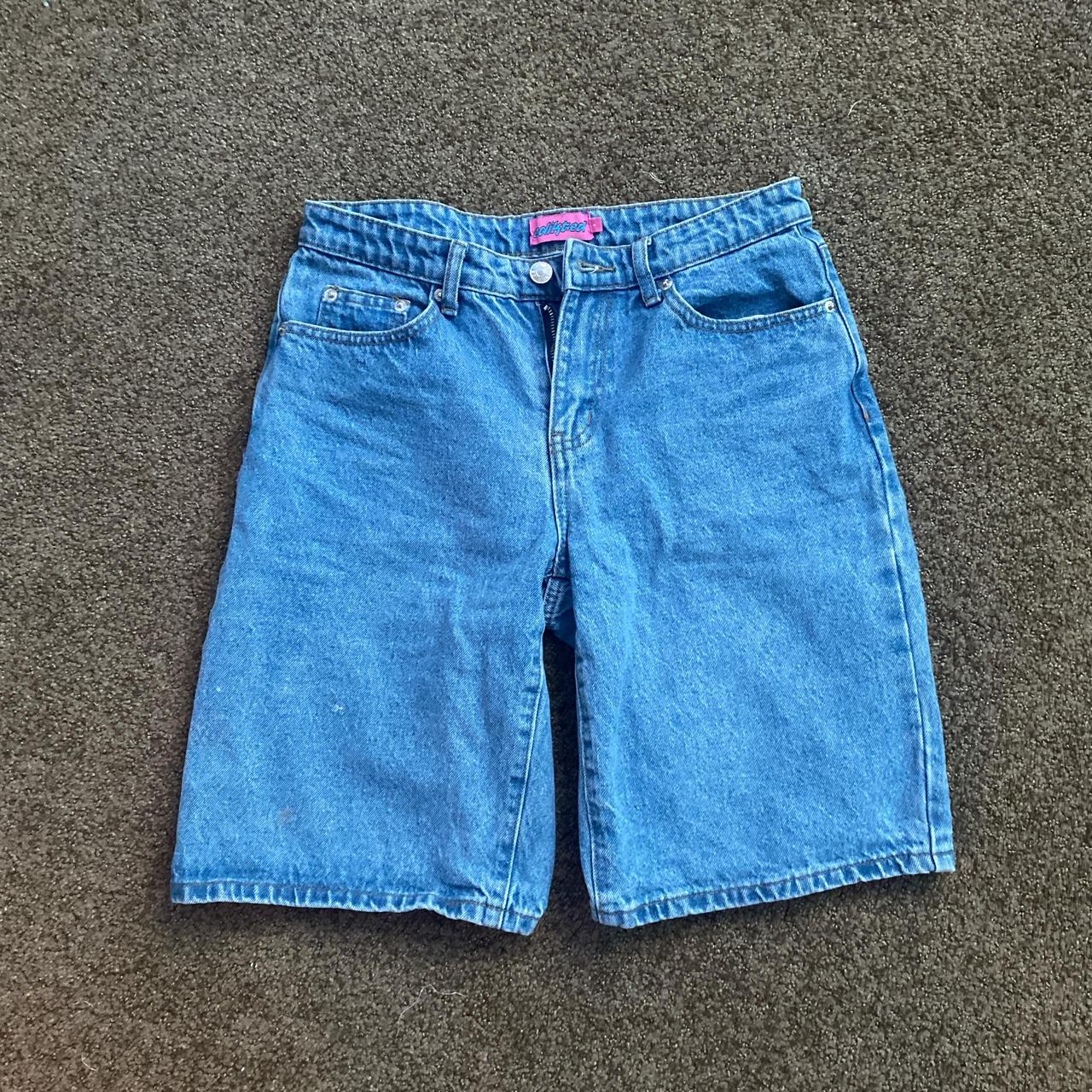 Blue low rise jorts, goes down to above the knee,... - Depop