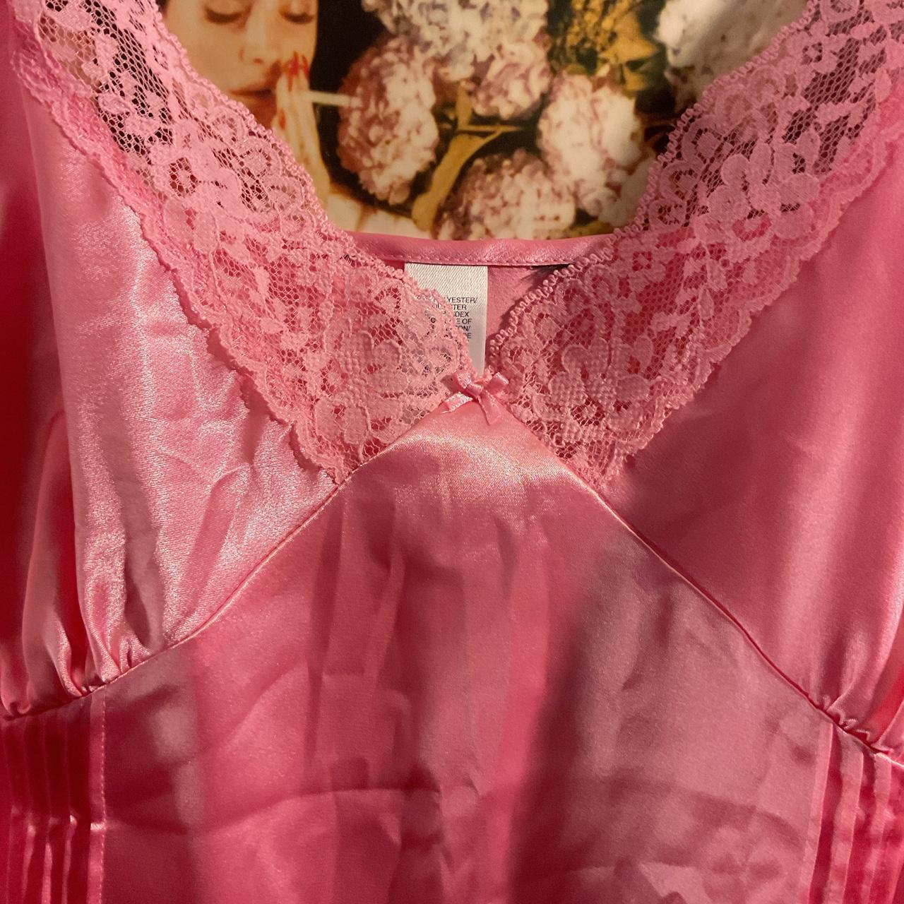 Pink silk tank top with lace and a little bow🎀🦢... | Depop