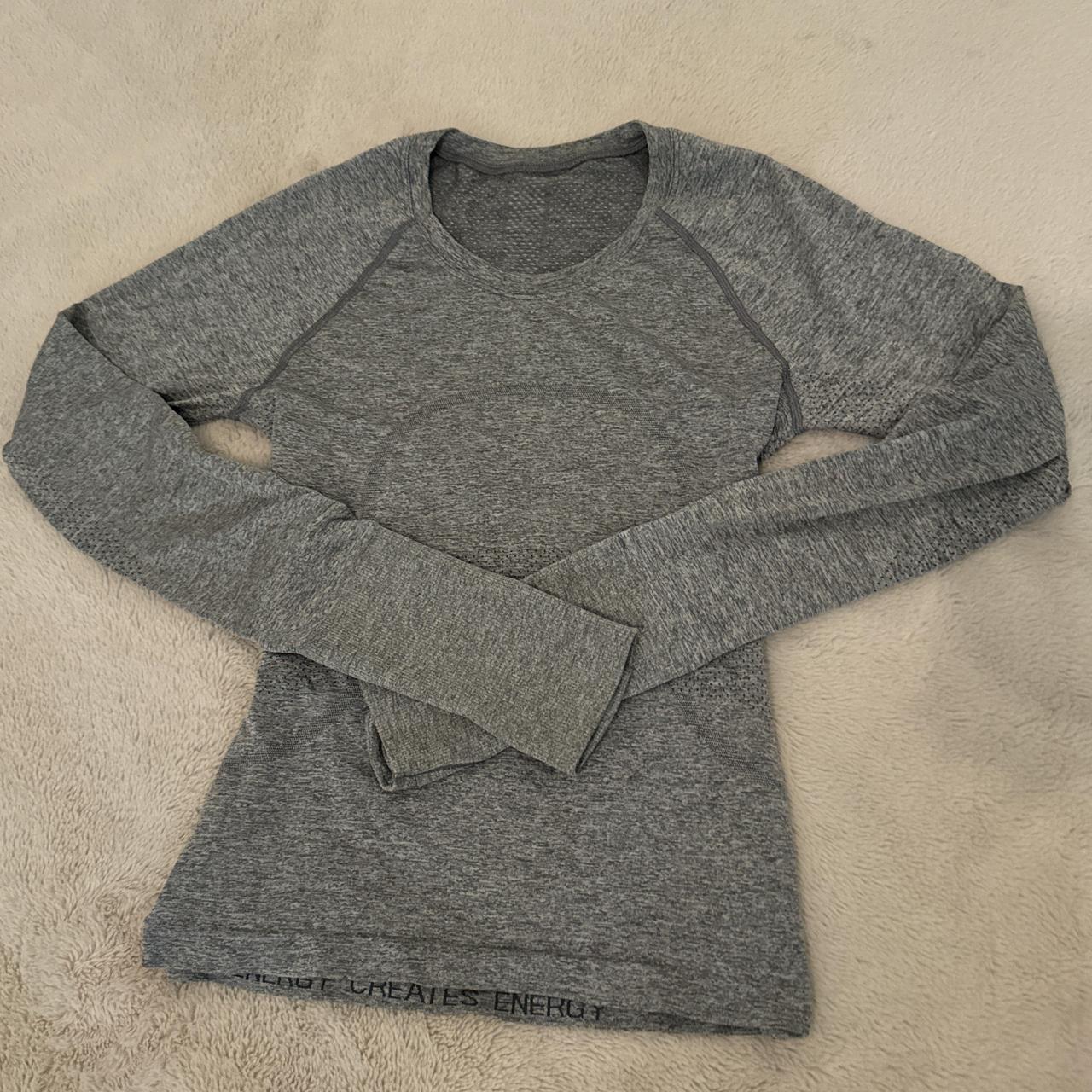 grey lululemon swiftly tech long sleeve top. size... - Depop