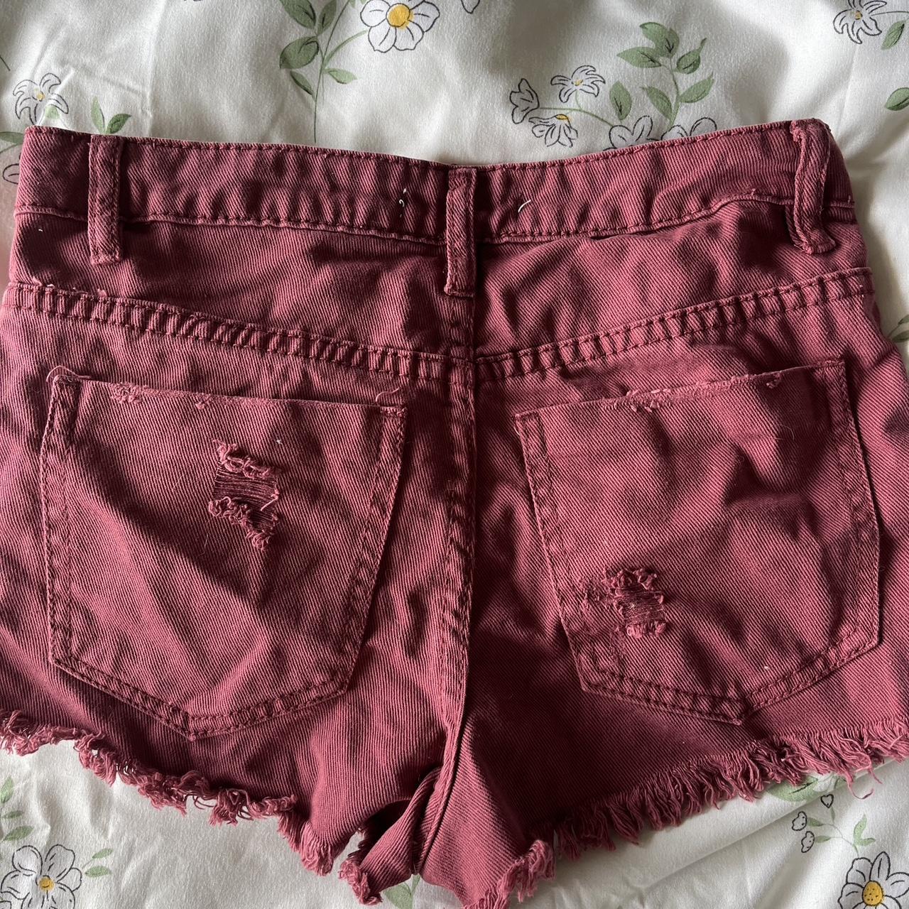 burgundy denim shorts with rips | Depop