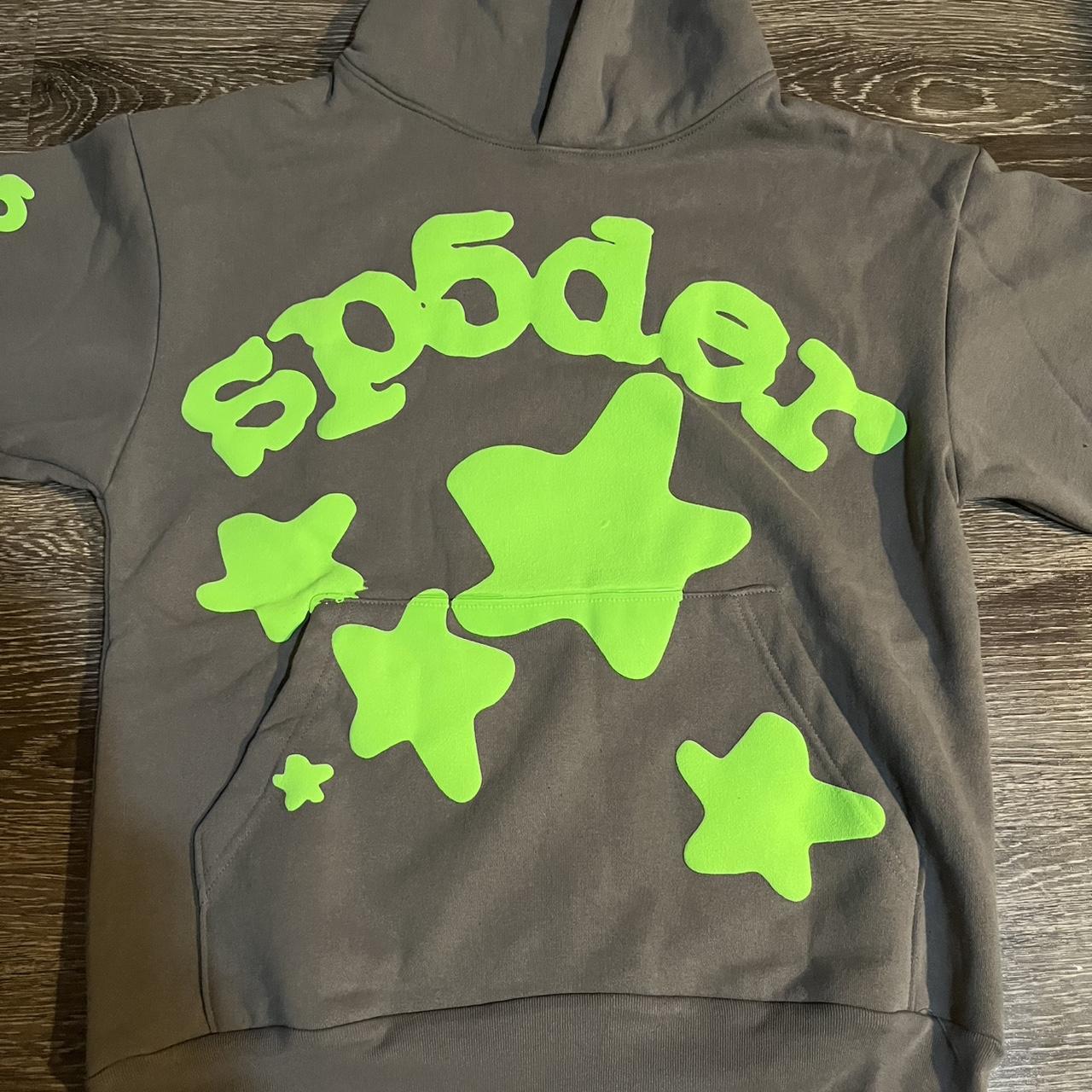Sp5der ‘Beluga Slate Grey/Green’ hoodie Size M,... - Depop