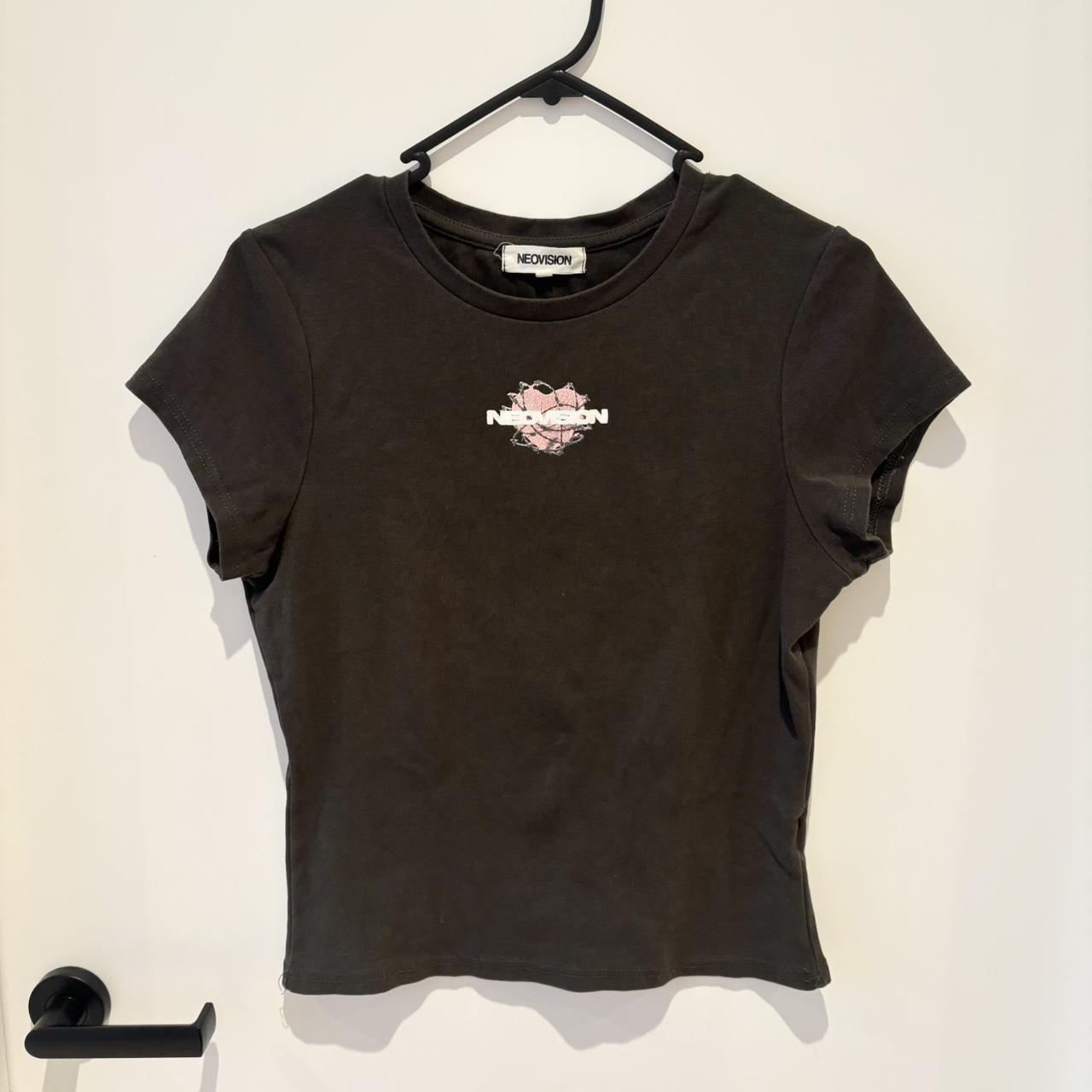 Neovision Pink Heart / Navy Green Baby Tee Great... | Depop