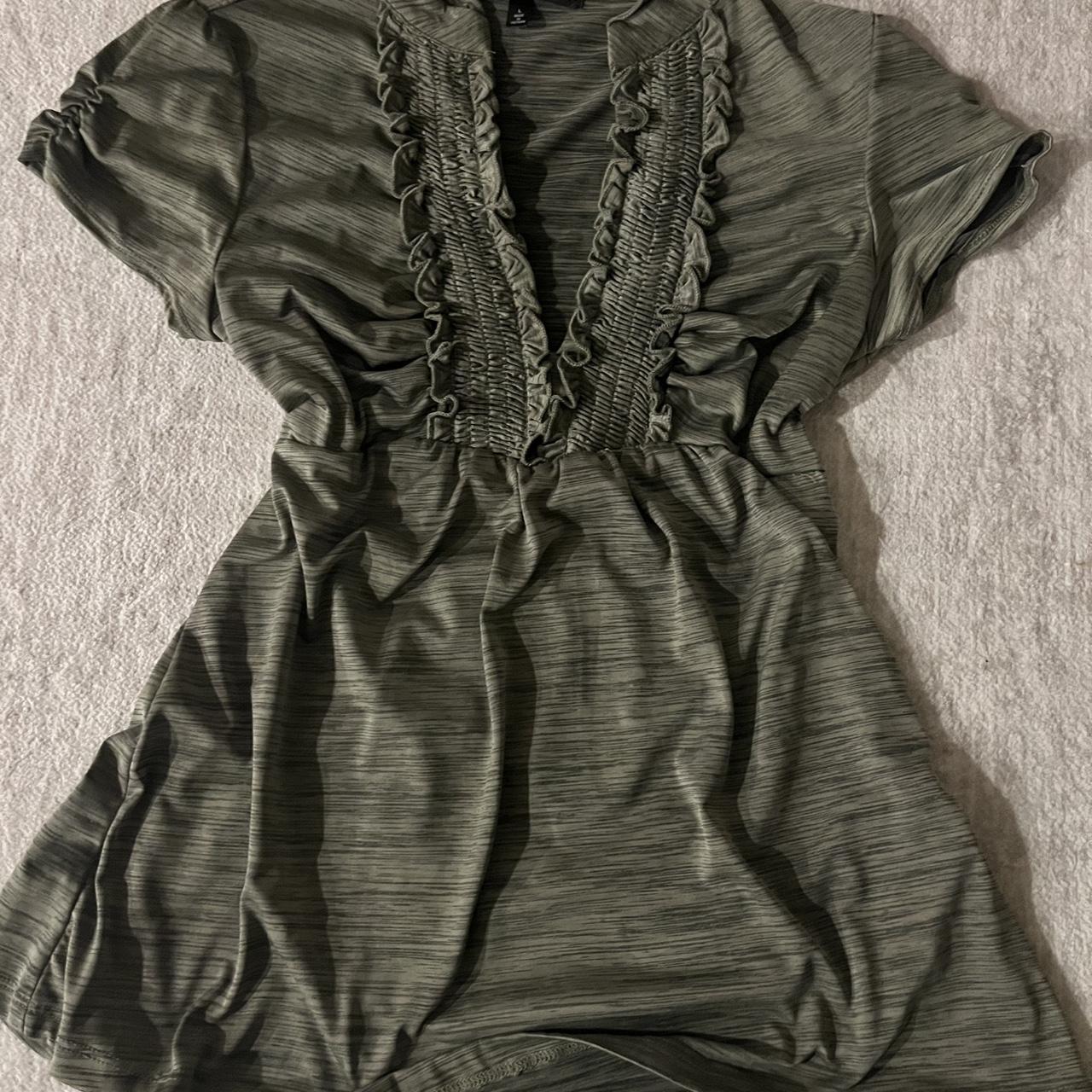 Khaki green ruffle top with tie accent on the back ... | Depop