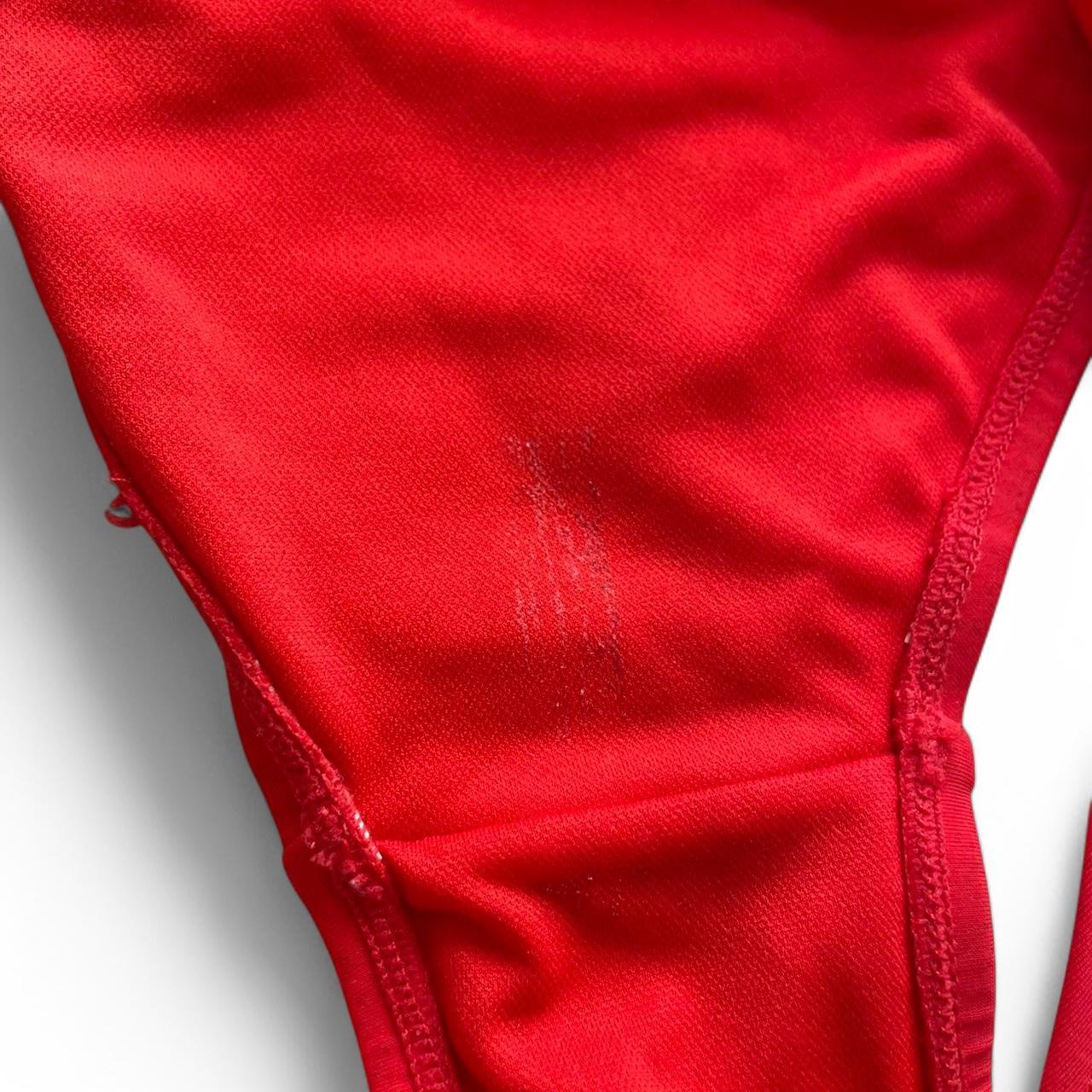 Red bikini set with adjustable halter top and cheeky... | Depop