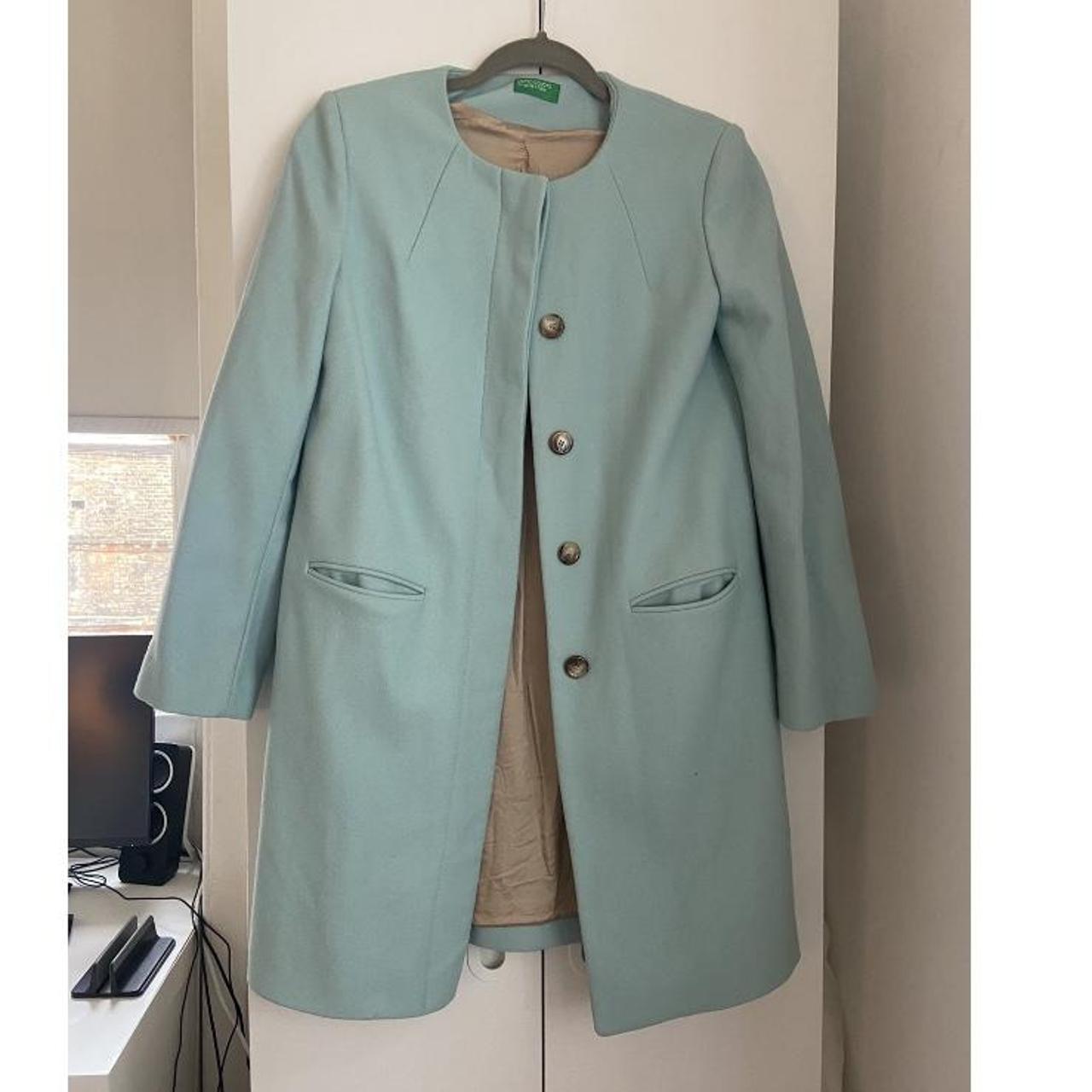 Ucb United color of Benetton Aqua blue mint peacoat... - Depop