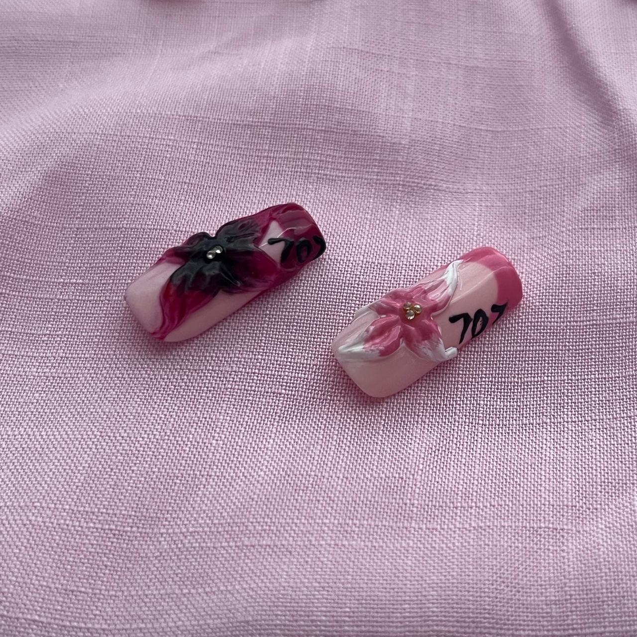 nana themed press on nail set *~ pink x black nail... | Depop