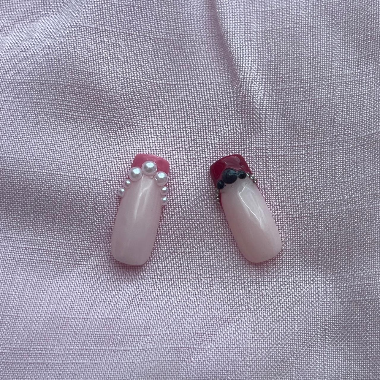 nana themed press on nail set *~ pink x black nail... | Depop