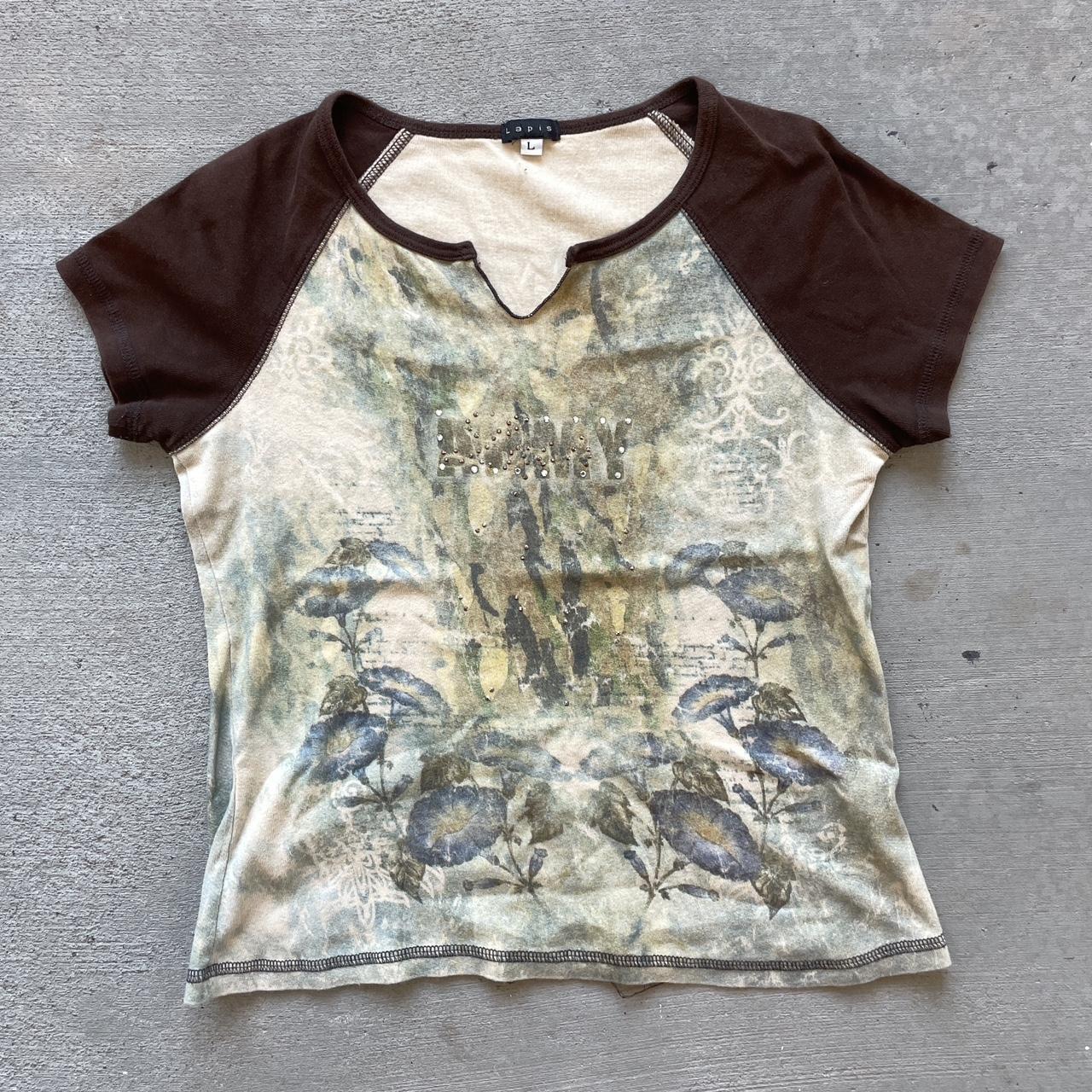 Grunge Y2K shirt -Size large -Rhinestones on the... - Depop