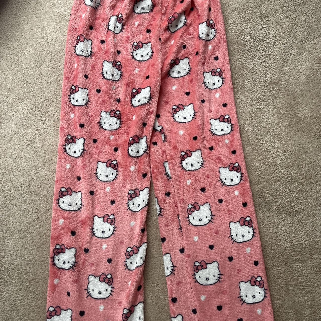 Adorable Hello Kitty pink and white pajama pants -... - Depop