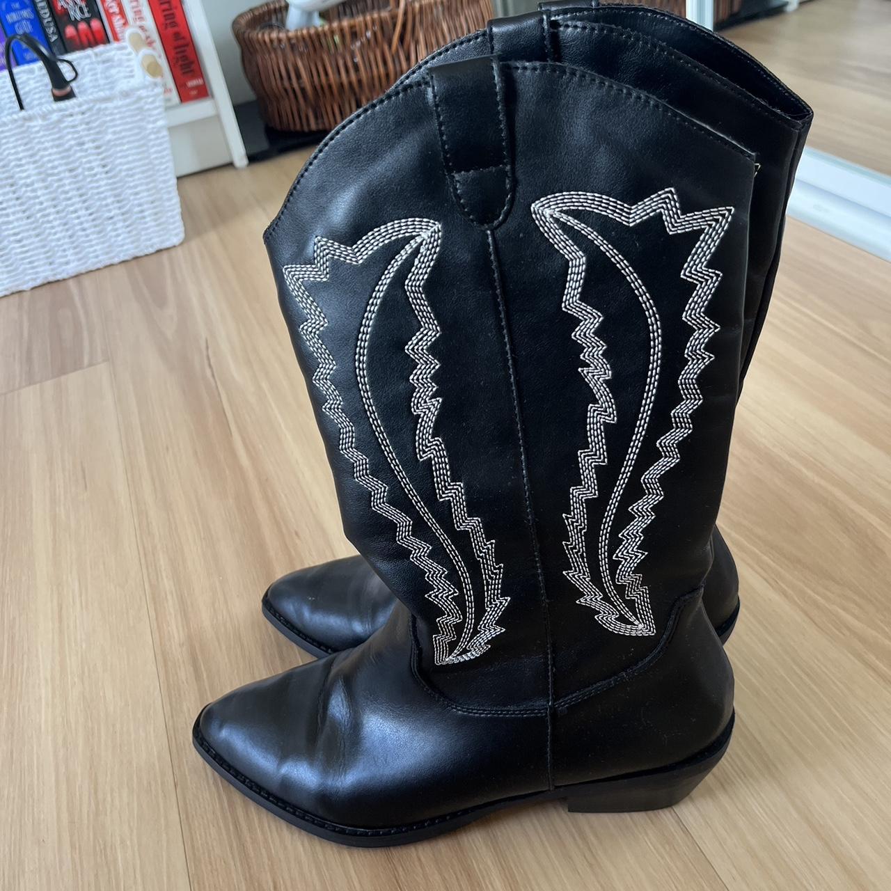 Black heeled synthetic leather Ravella cowboy boots... - Depop