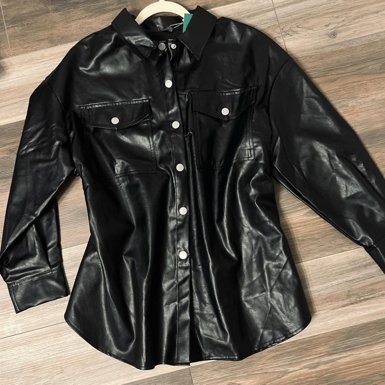 NWT faux leather jacket. Buttons all the way up with... - Depop