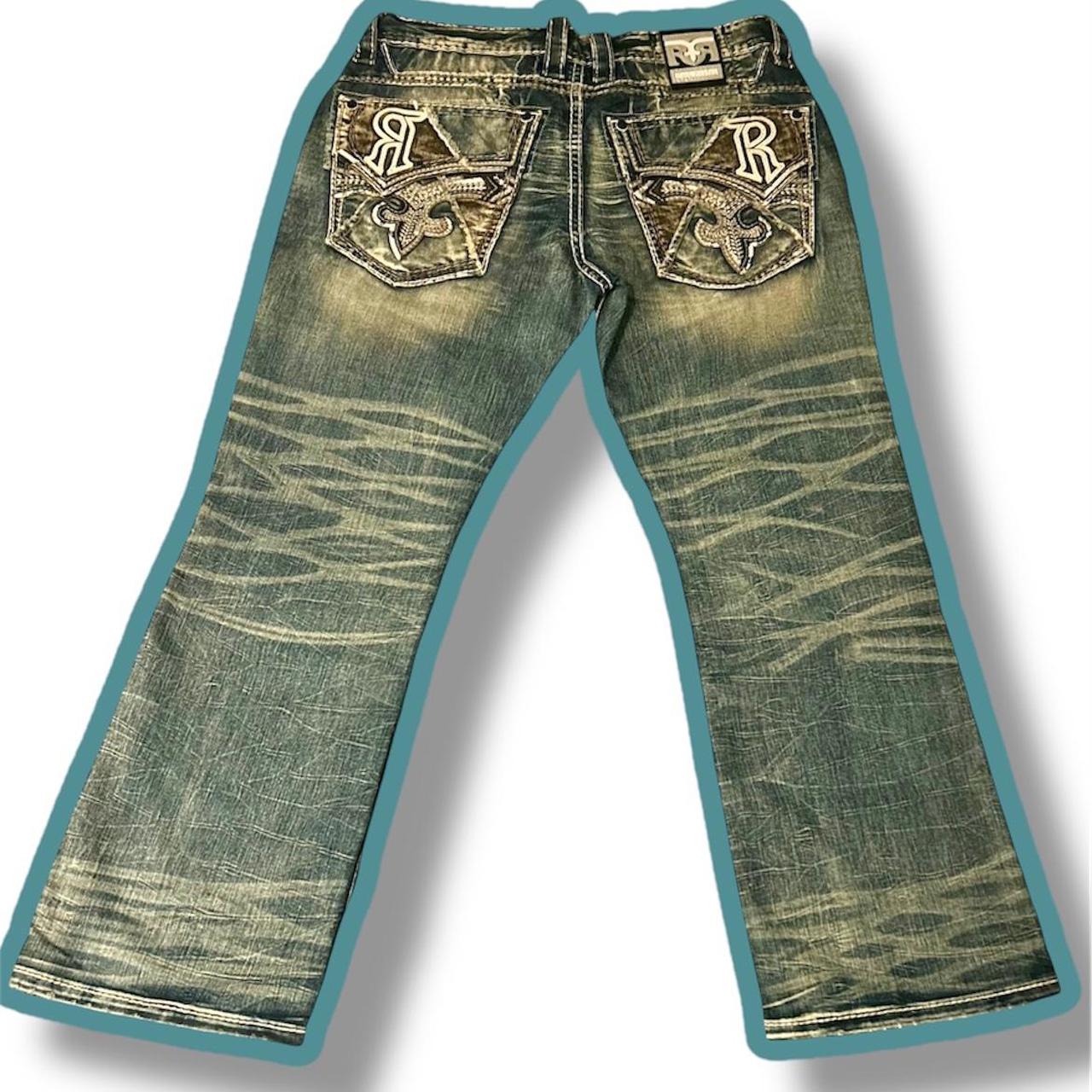 Blue and black Rock Revival jeans #y2k #bootcut... | Depop