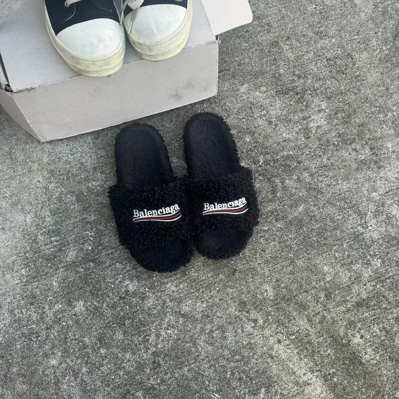 Balenciaga fuzzy slides Super comfy i love them i... | Depop