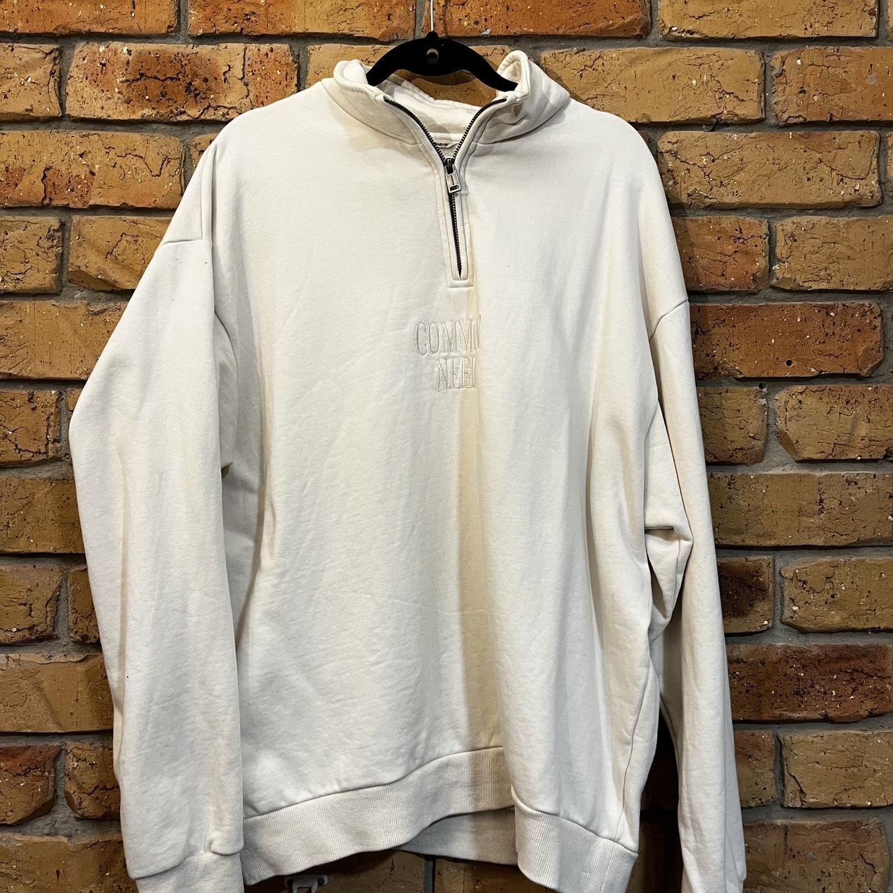 Cream quarter zip common need sweatshirt, baggy fit... - Depop
