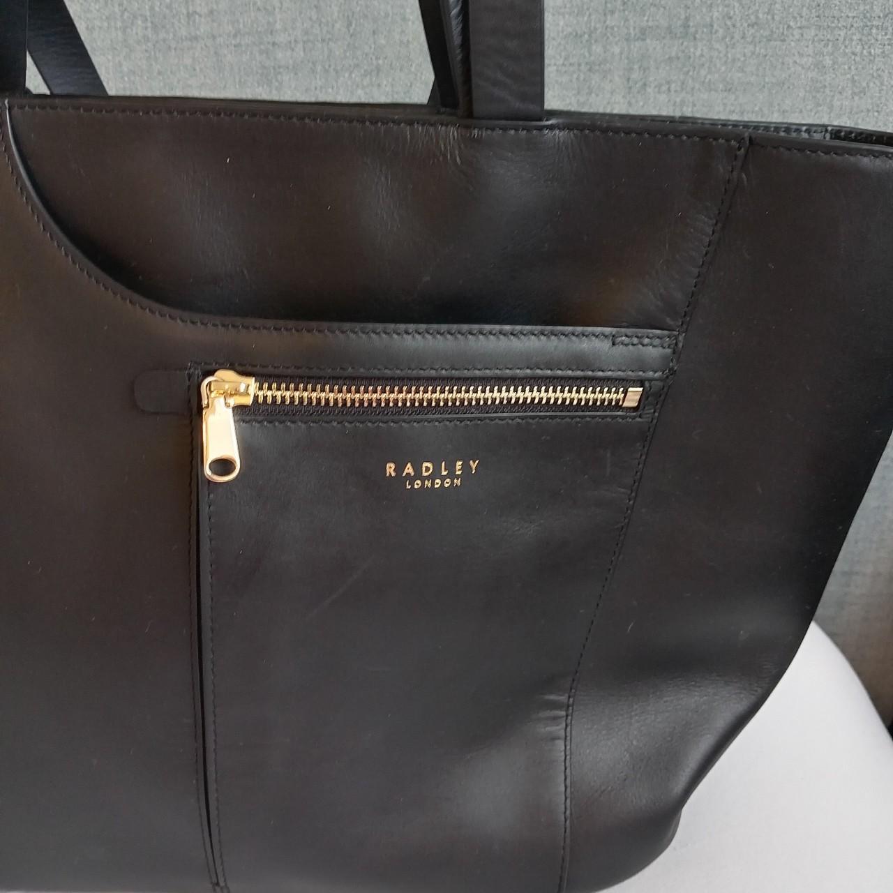 Radley zip top black leather tote bag. Purchased new... - Depop