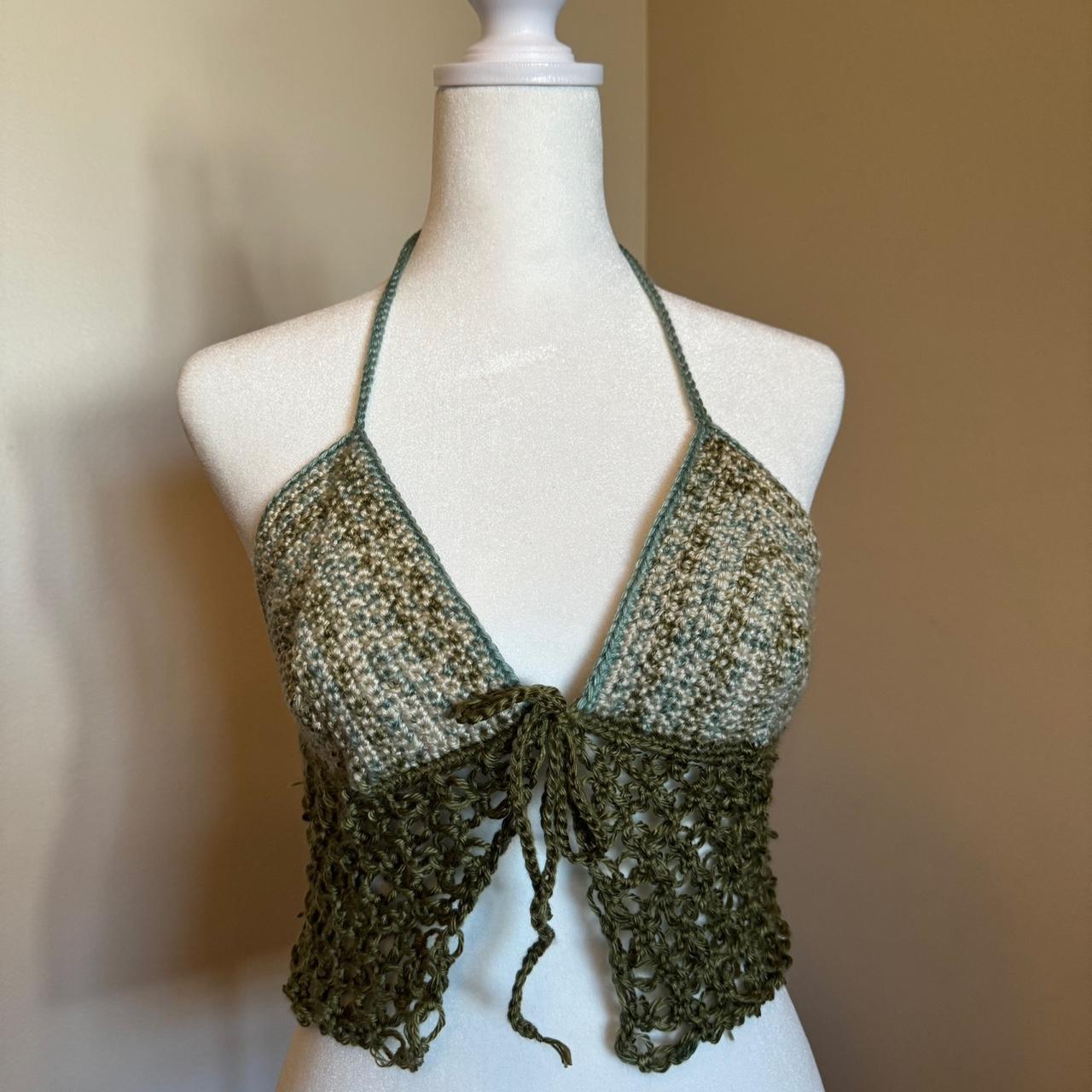 earthy-toned tie front top 💚 - size: small - fits... - Depop