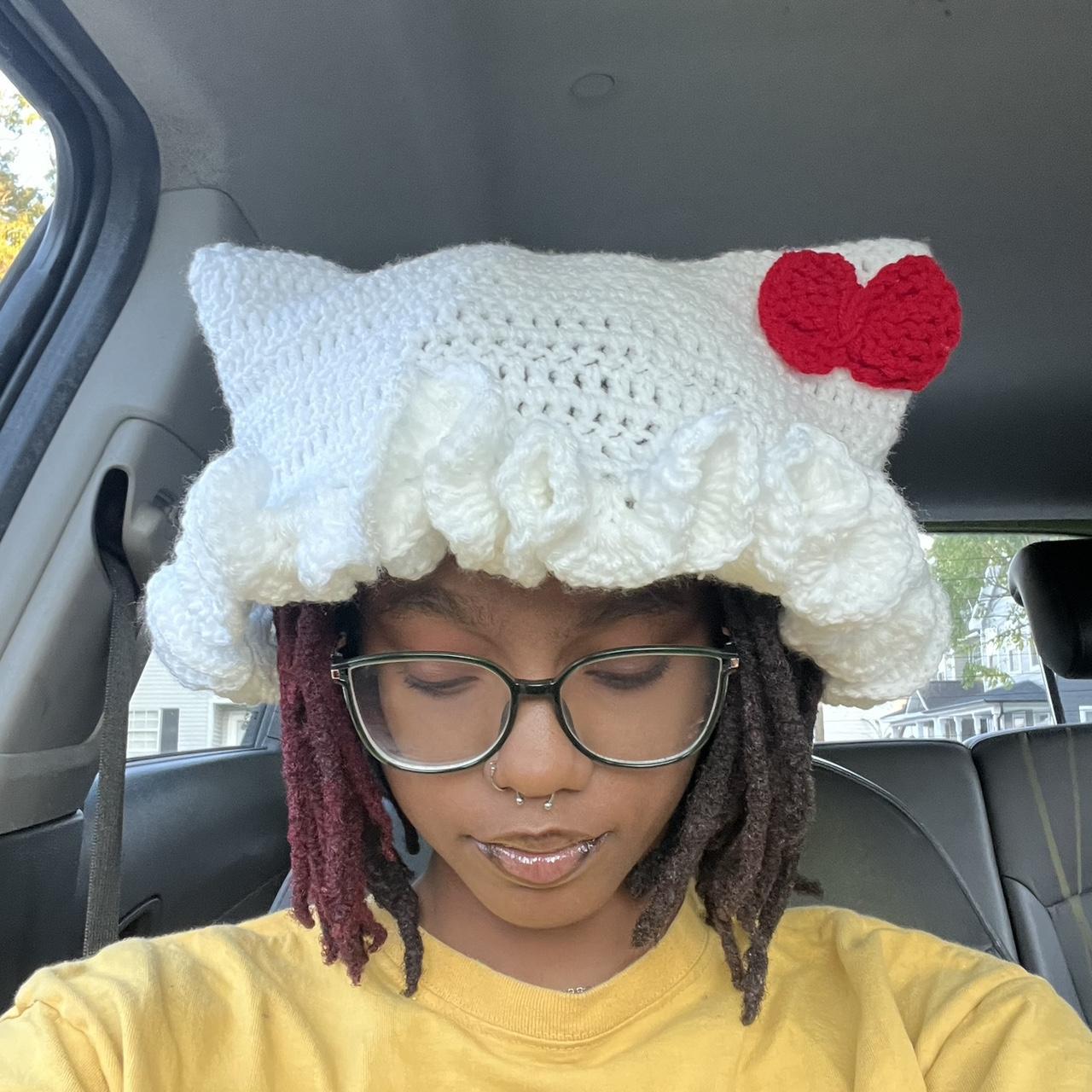 Hello kitty ruffle hat Handmade by me Made to order - Depop
