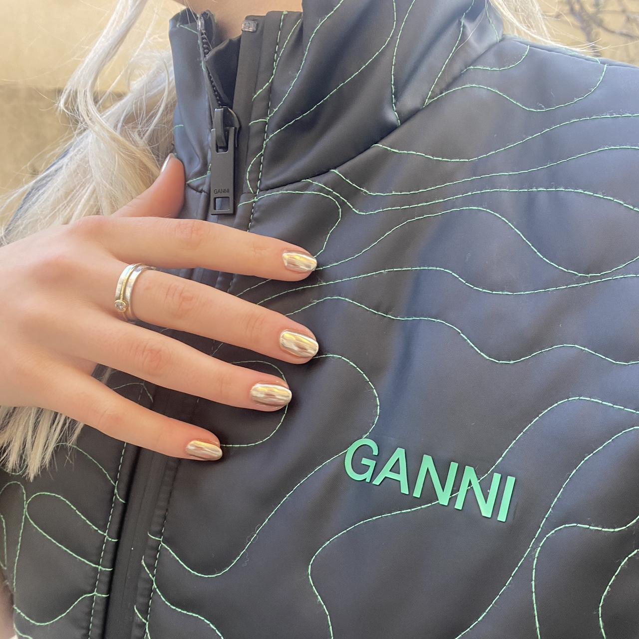 Ganni Women's Black and Green Gilet | Depop