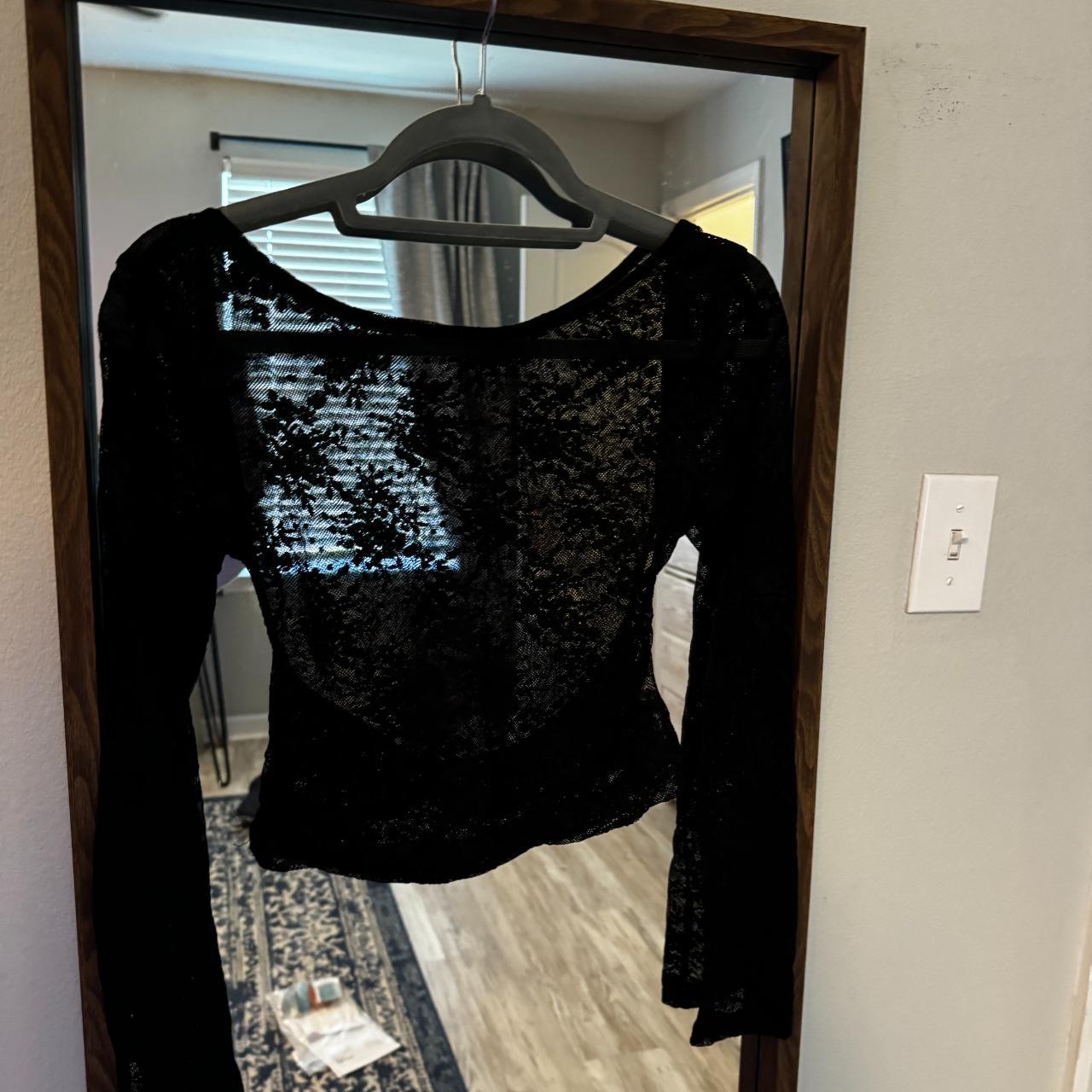 Black Long Sleeve Backless Sheer Top | Depop