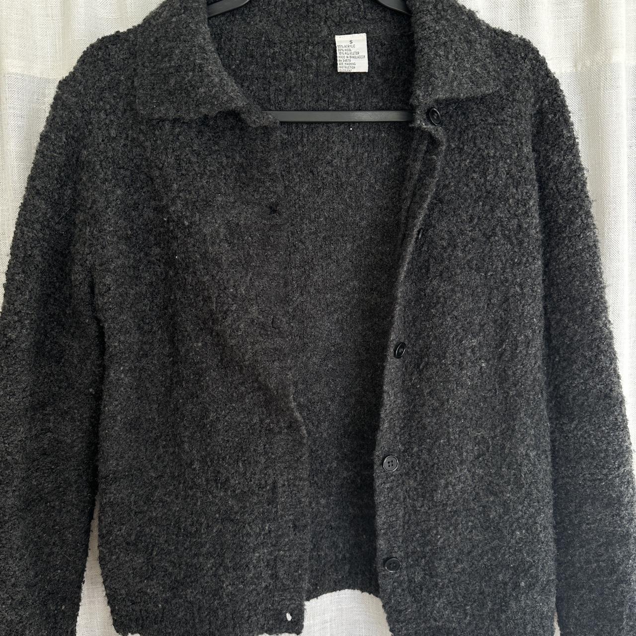 vintage wool button up sweater with collar. dark... - Depop