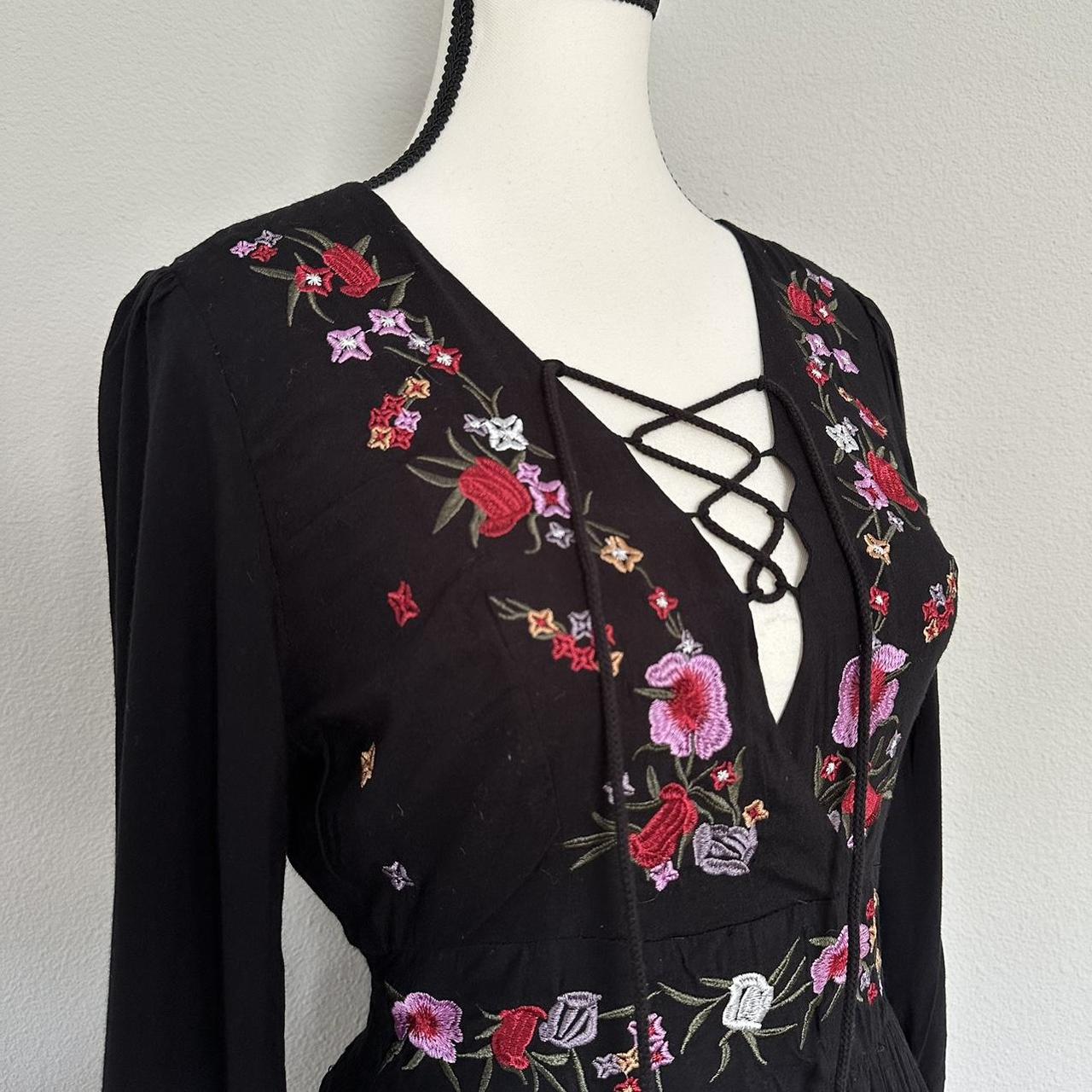 earthbound trading co black floral embroidered maxi... - Depop