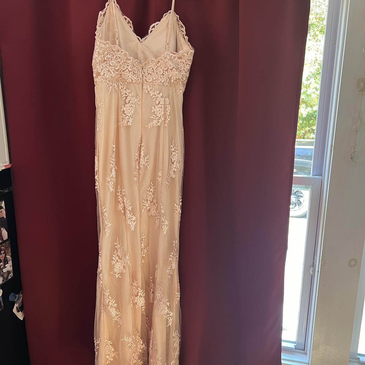 Pink lace maxi dress with corset back and spaghetti... - Depop