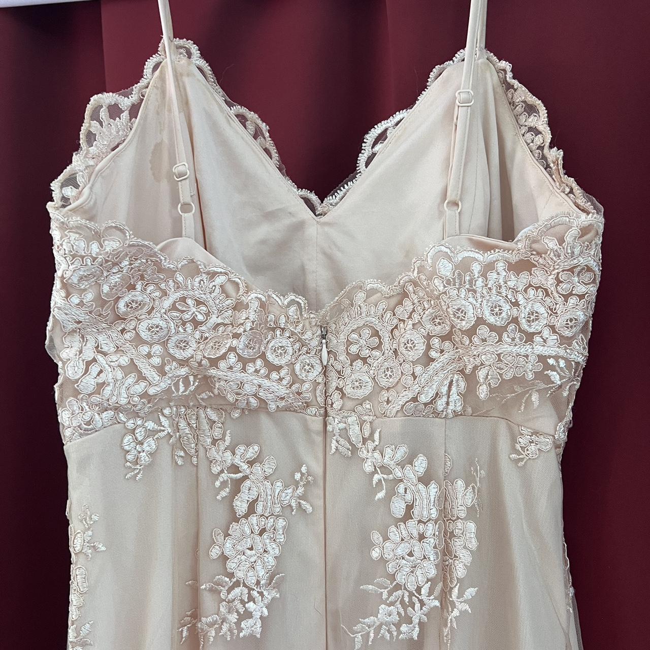 Pink lace maxi dress with corset back and spaghetti... - Depop