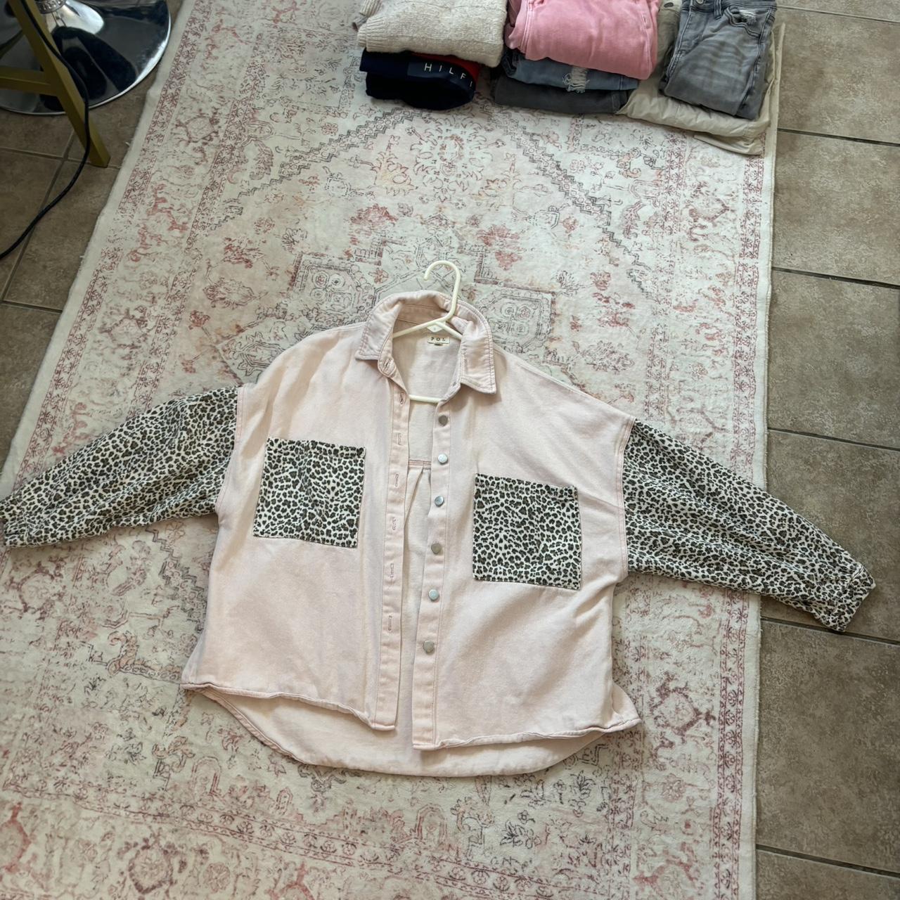pink and leopard decorative denim jacket - Depop
