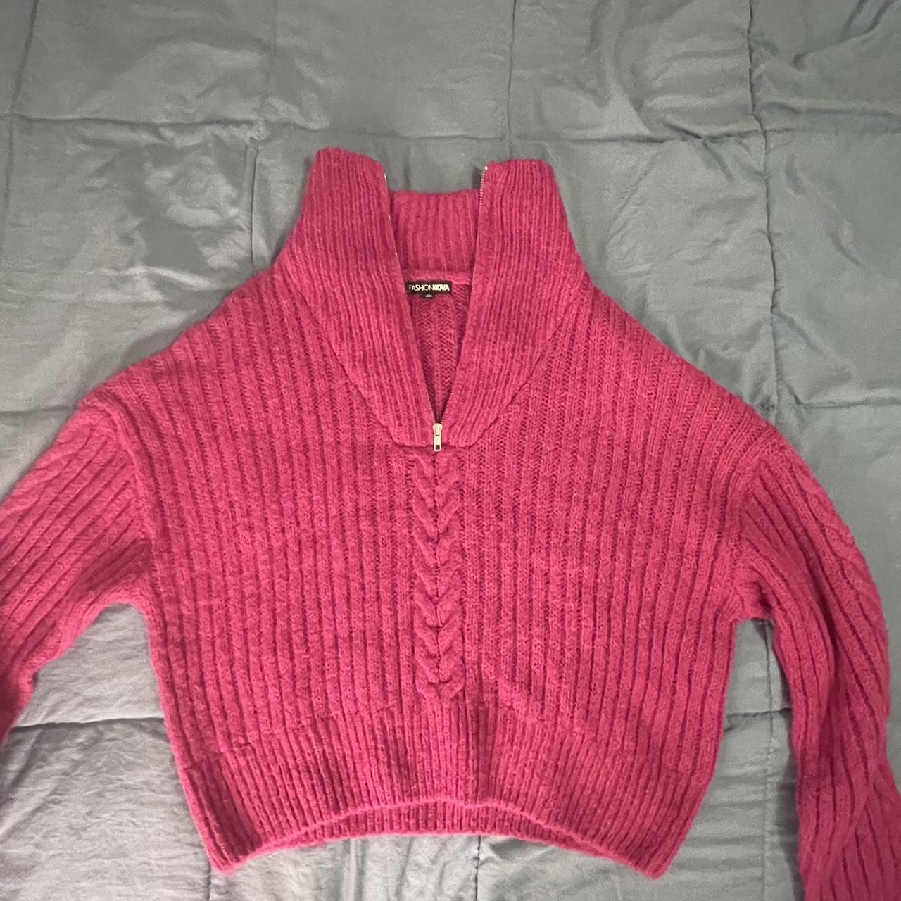 Pink cropped sweater with zipper - Depop