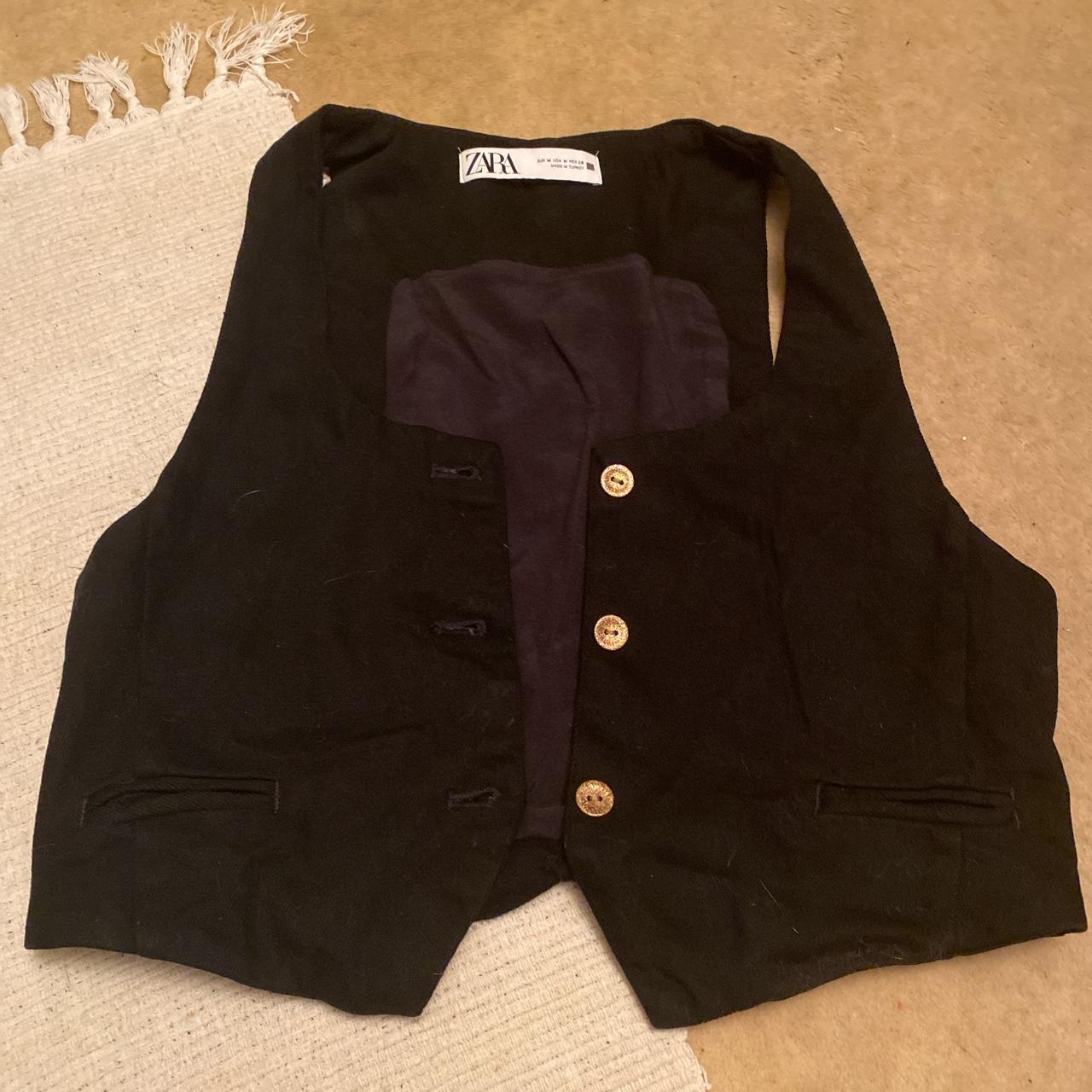 Zara Black Waistcoat Button Up Vest with Gold... - Depop